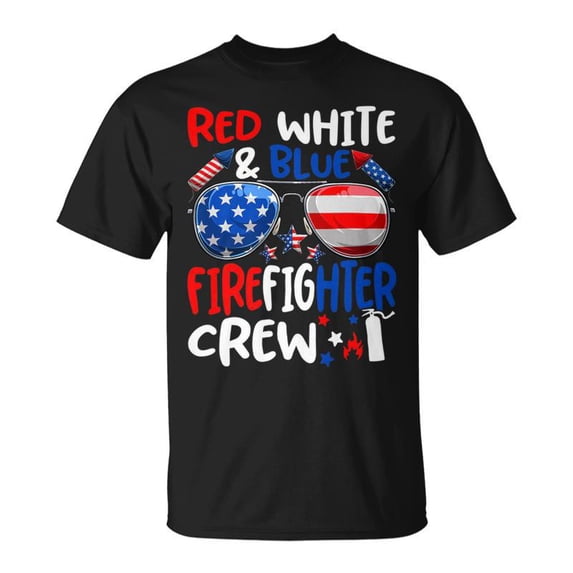 Firefighter Red White Blue Firefighter Crew American Flag TShirt ...
