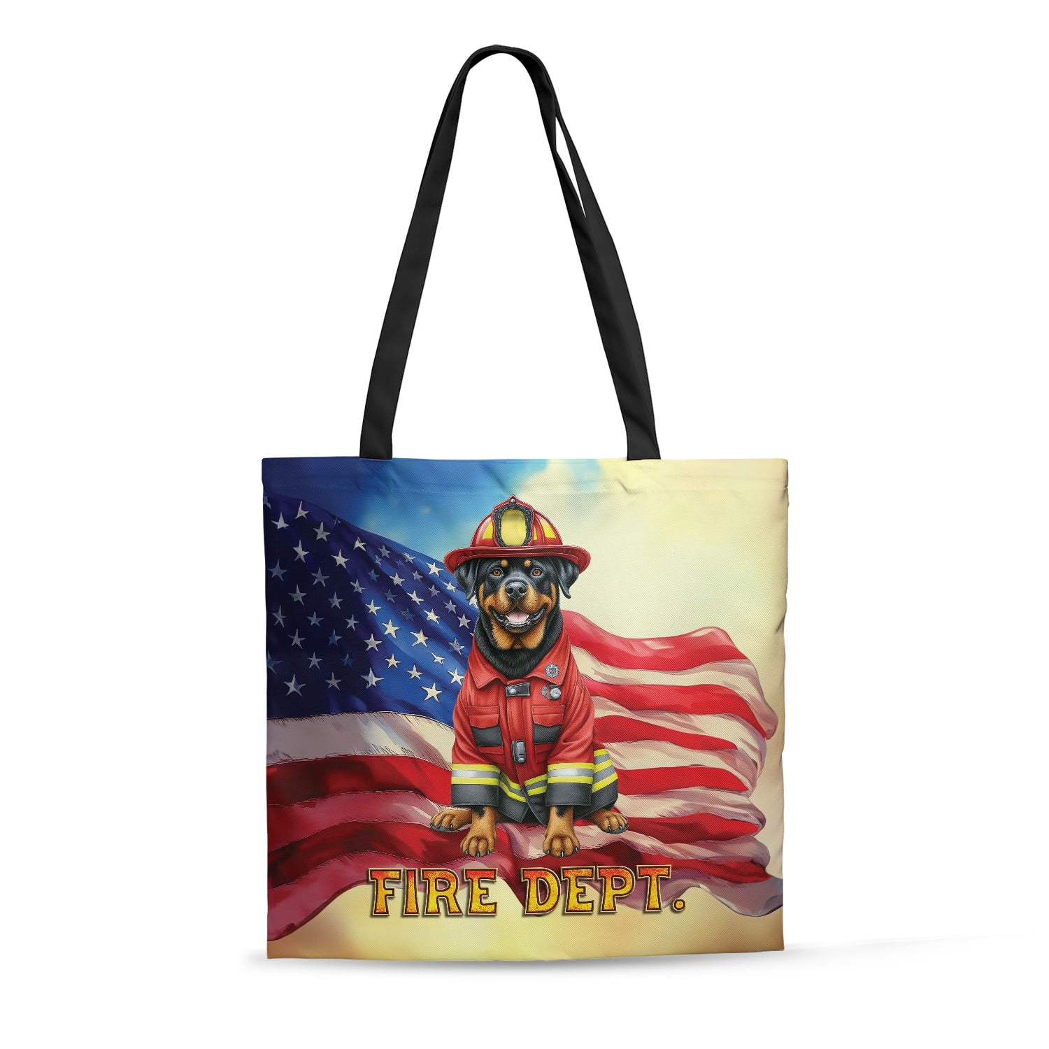 Firefighter Rottweiler Hero Rescue Fire Dept Fireman USA Flag All Over Print 3D Canvas Tote Bag ...