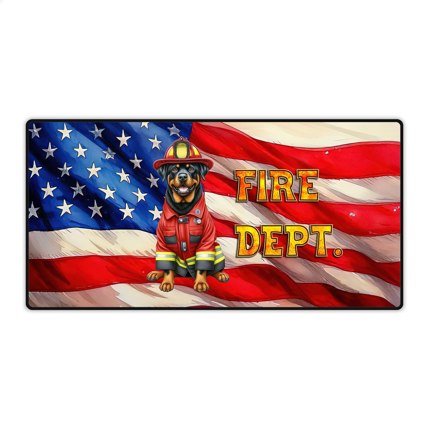 Firefighter Rottweiler Hero Rescue Fire Dept Fireman USA Flag Desk Mat ...