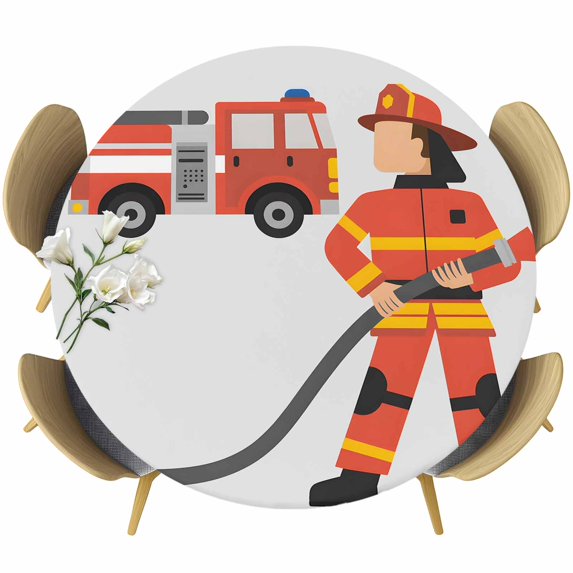 Firefighter Round Fitted Tablecloth with Elastic Edge, Carton Fireman ...