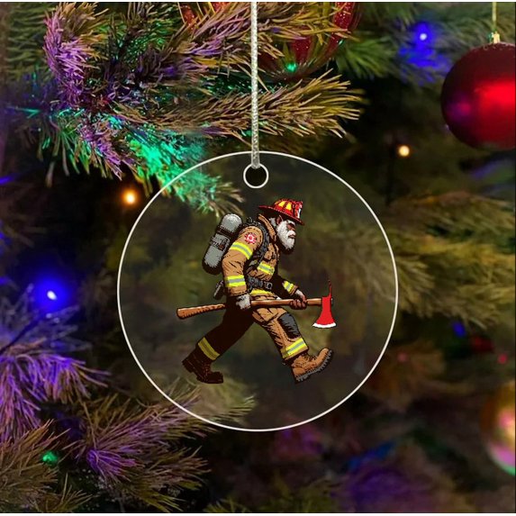 Firefighter Sasquatch Big Foot Fireman Rescuer Yeti Ornament, Home ...