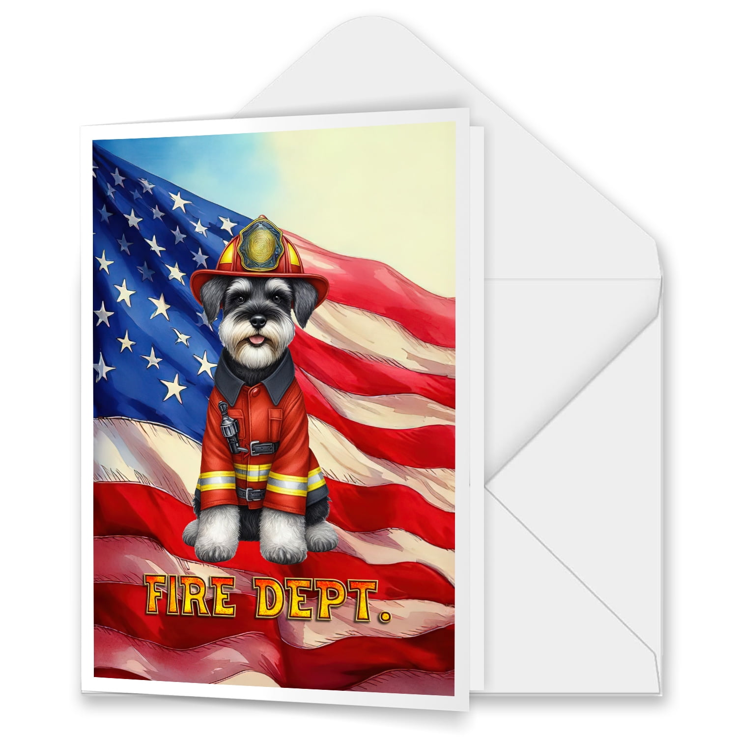 Firefighter Schnauzer Hero Rescue Fire Dept Fireman USA Flag 5x7in ...