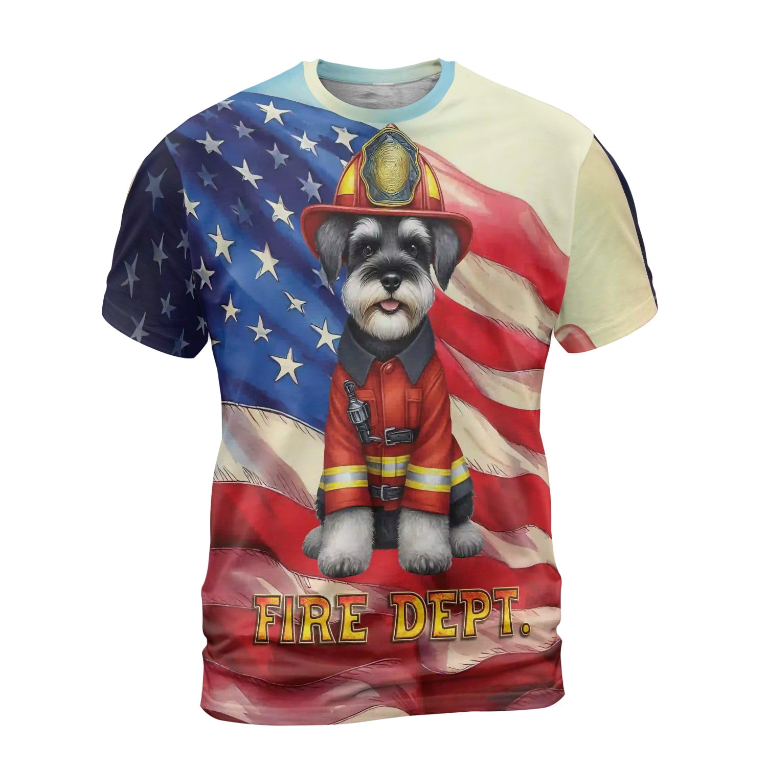 Firefighter Schnauzer Hero Rescue Fire Dept Fireman USA Flag All Over Print 3D Shirt Unisex ...