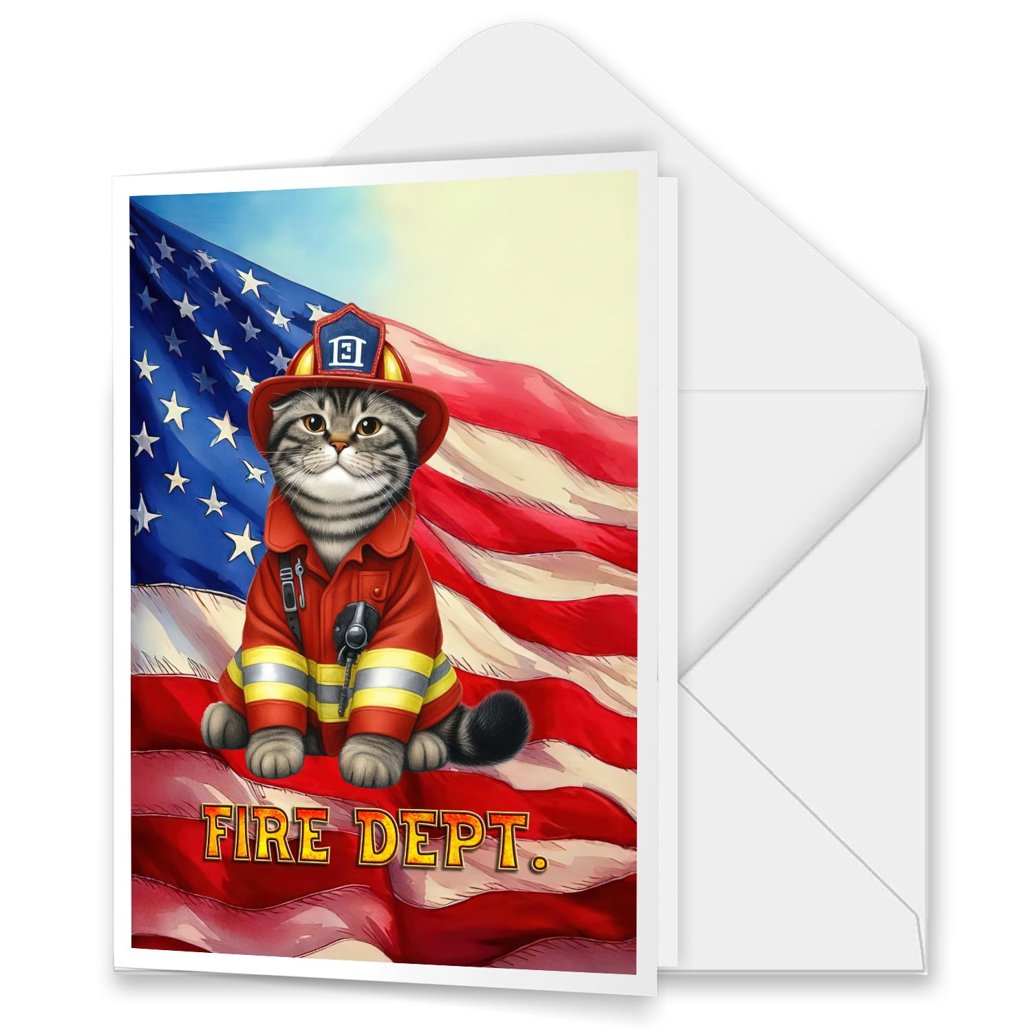 Firefighter Scottish Fold Hero Rescue Fire Dept Fireman USA Flag 5x7in ...