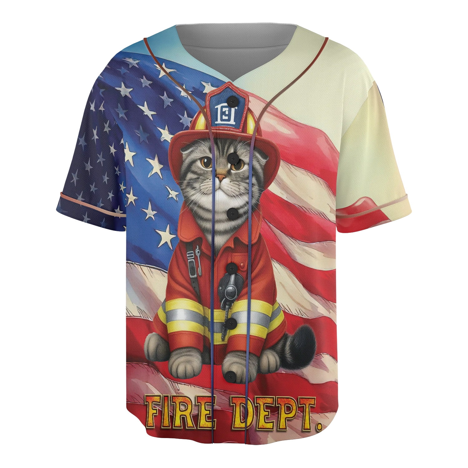 Firefighter Scottish Fold Hero Rescue Fire Dept Fireman USA Flag All ...