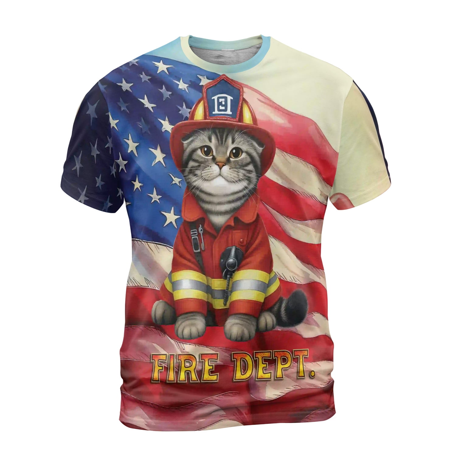 Firefighter Scottish Fold Hero Rescue Fire Dept Fireman USA Flag All ...