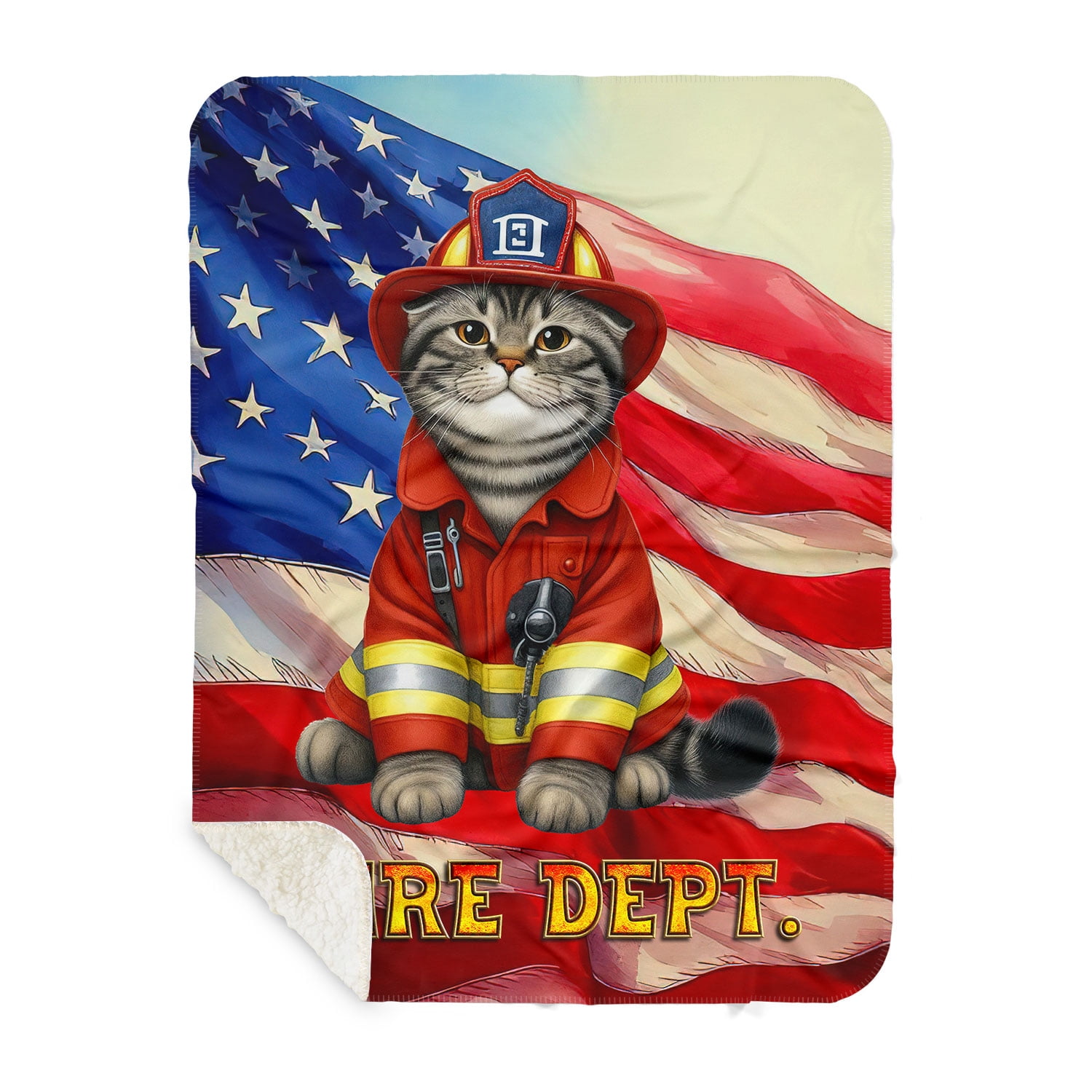 Firefighter Scottish Fold Hero Rescue Fire Dept Fireman USA Flag Cozy ...