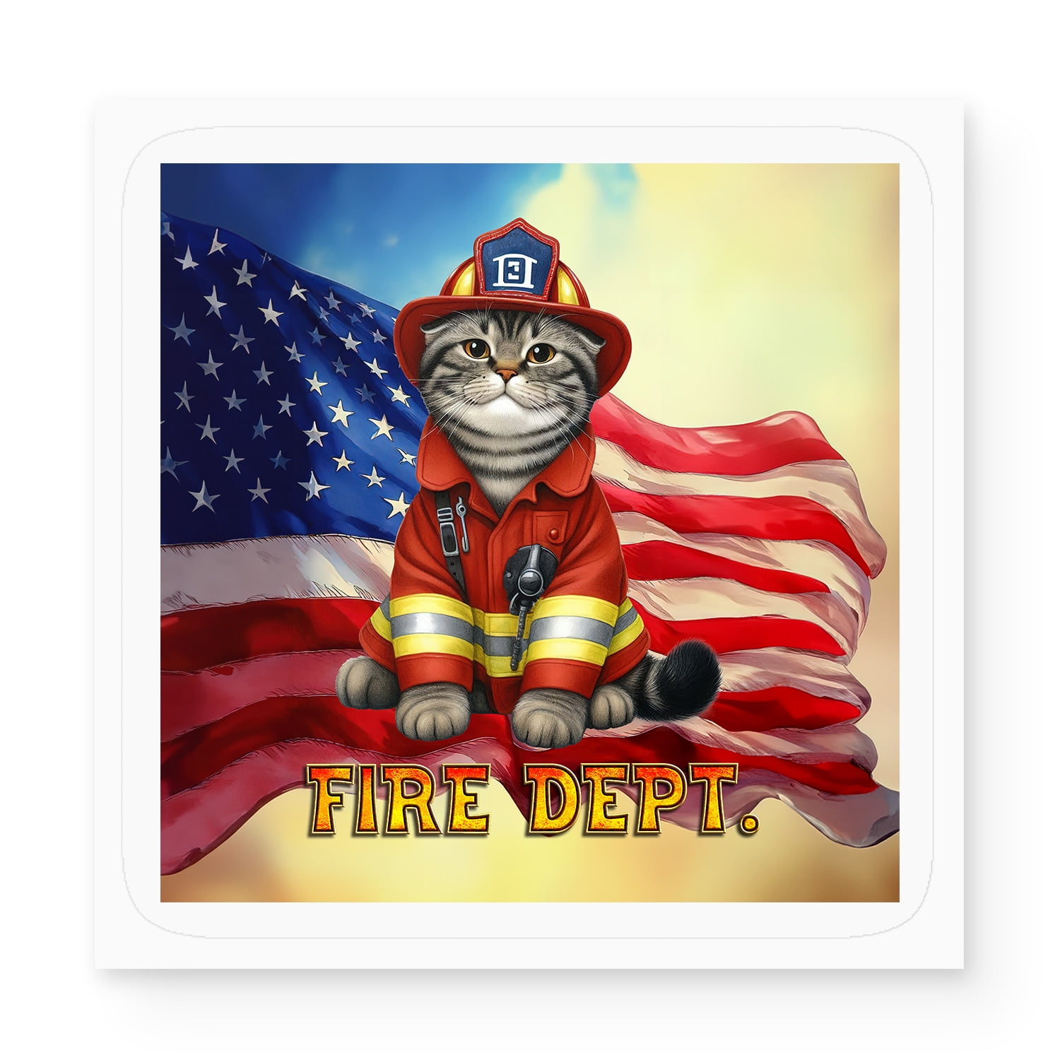 Firefighter Scottish Fold Hero Rescue Fire Dept Fireman USA Flag Vinyl ...