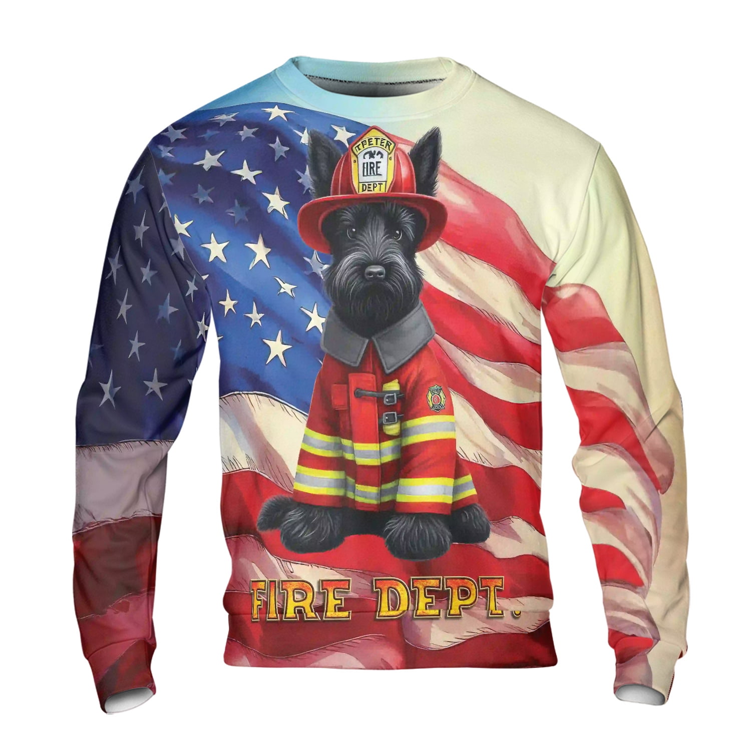 Firefighter Scottish Terrier Hero Rescue Fire Dept Fireman USA Flag All ...