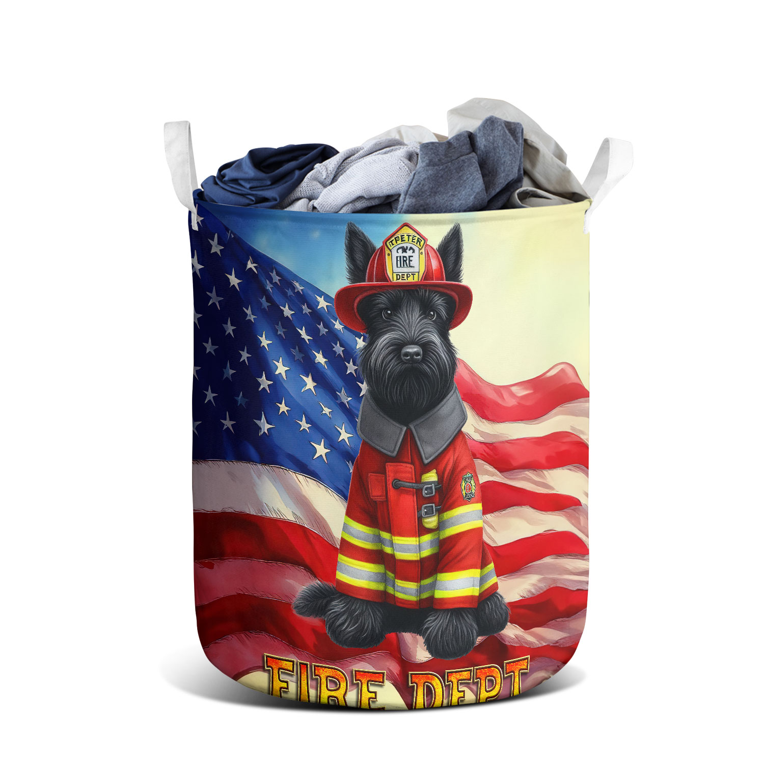 Firefighter Scottish Terrier Hero Rescue Fire Dept Fireman USA Flag ...