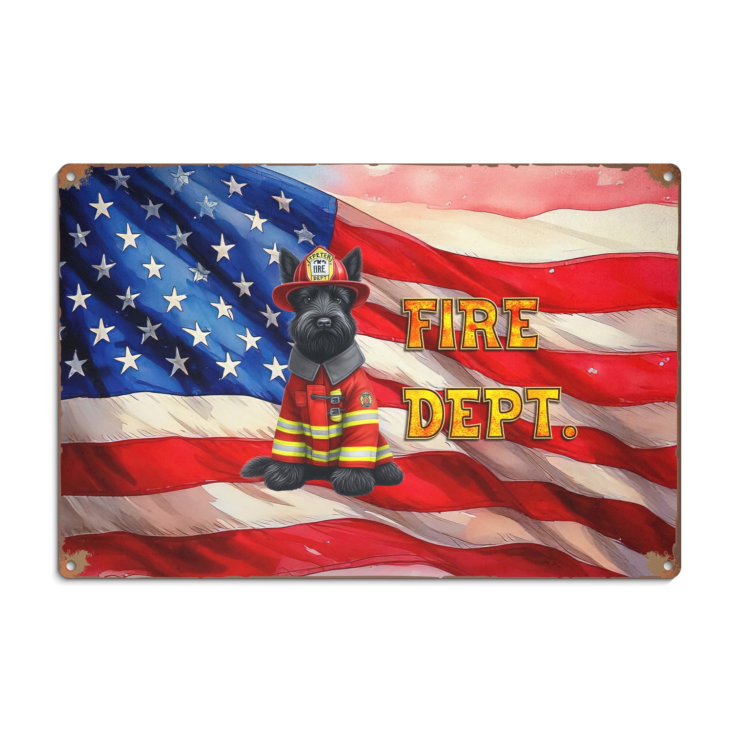 Firefighter Scottish Terrier Hero Rescue Fire Dept Fireman USA Flag ...