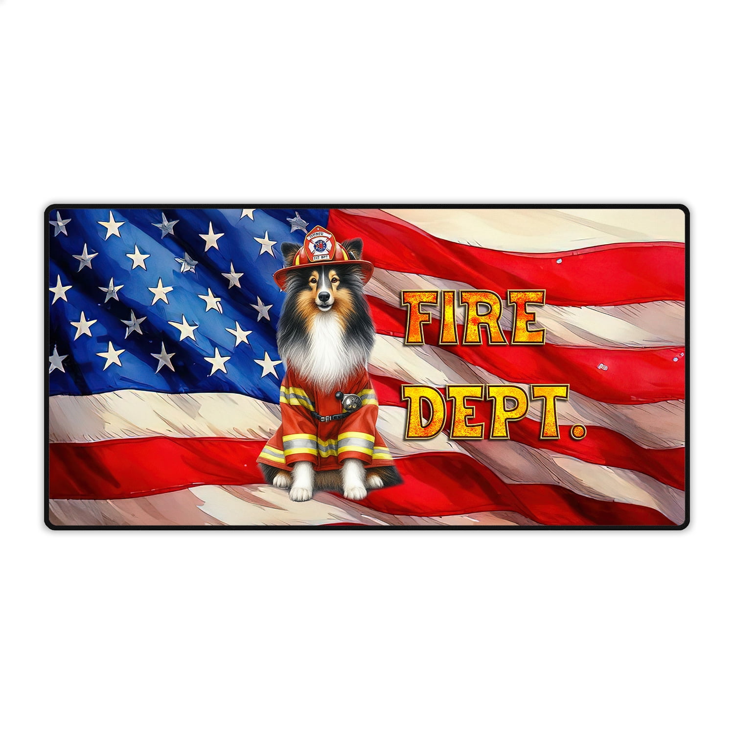 Firefighter Shetland Sheepdog Hero Rescue Fire Dept Fireman USA Flag ...
