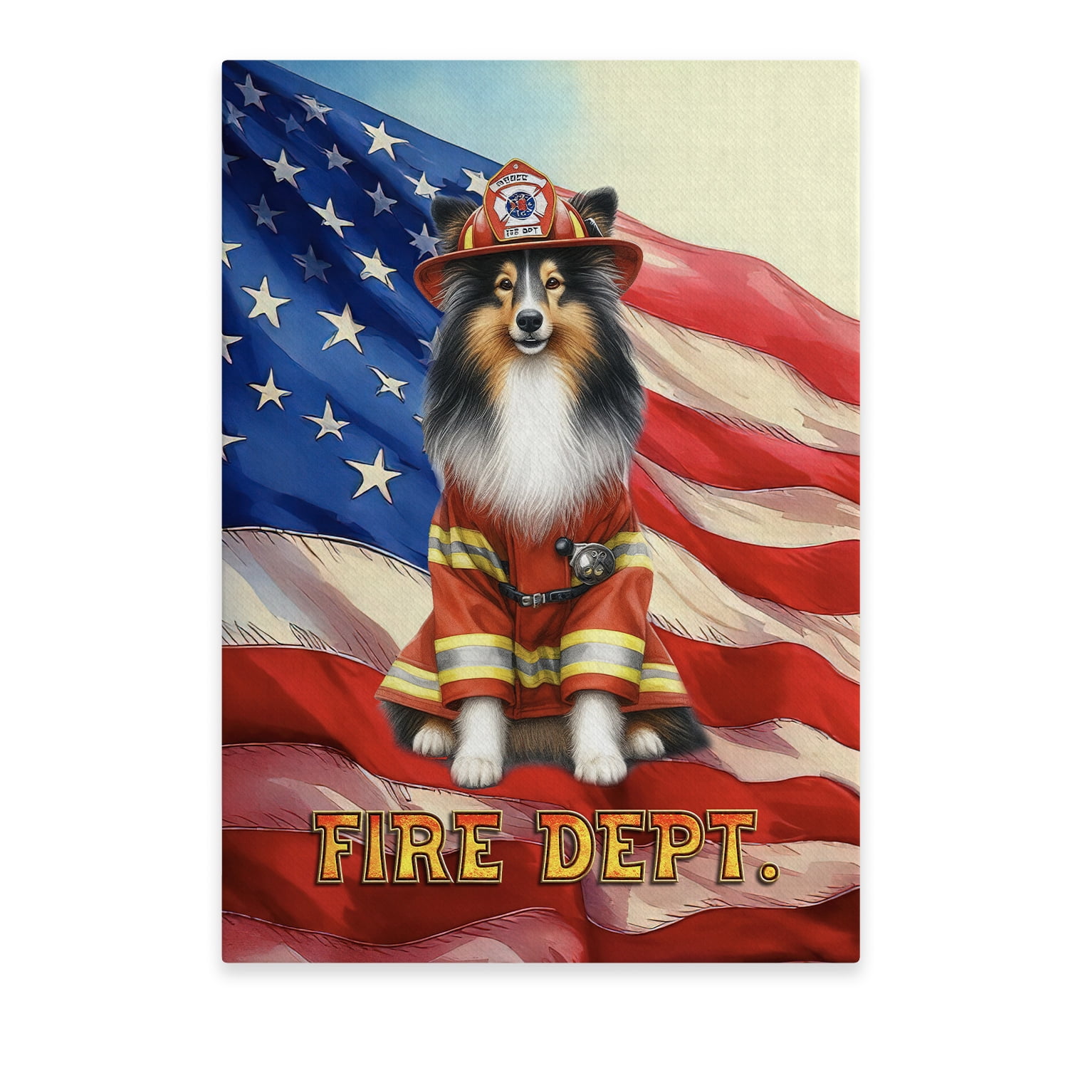 Firefighter Shetland Sheepdog Hero Rescue Fire Dept Fireman USA Flag ...