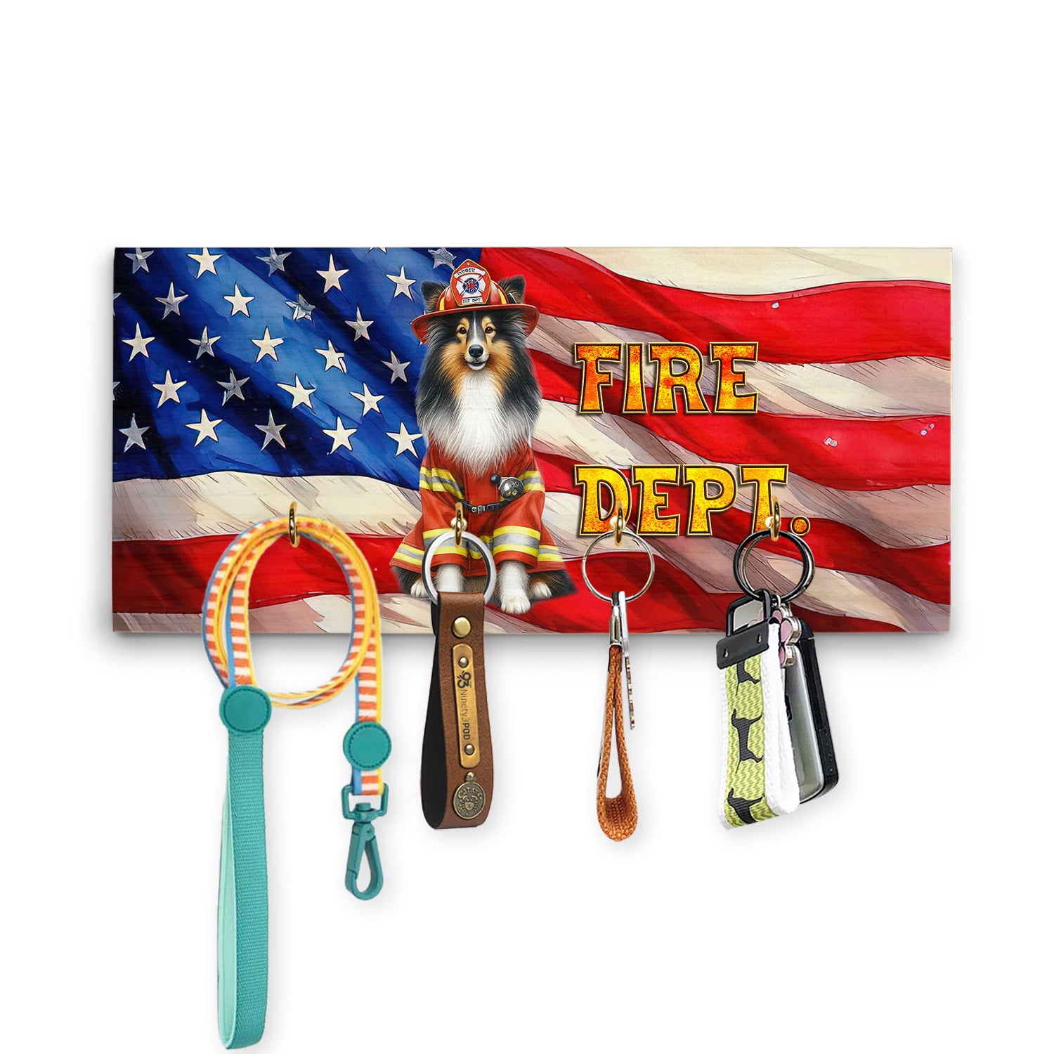 Firefighter Shetland Sheepdog Hero Rescue Fire Dept Fireman USA Flag ...