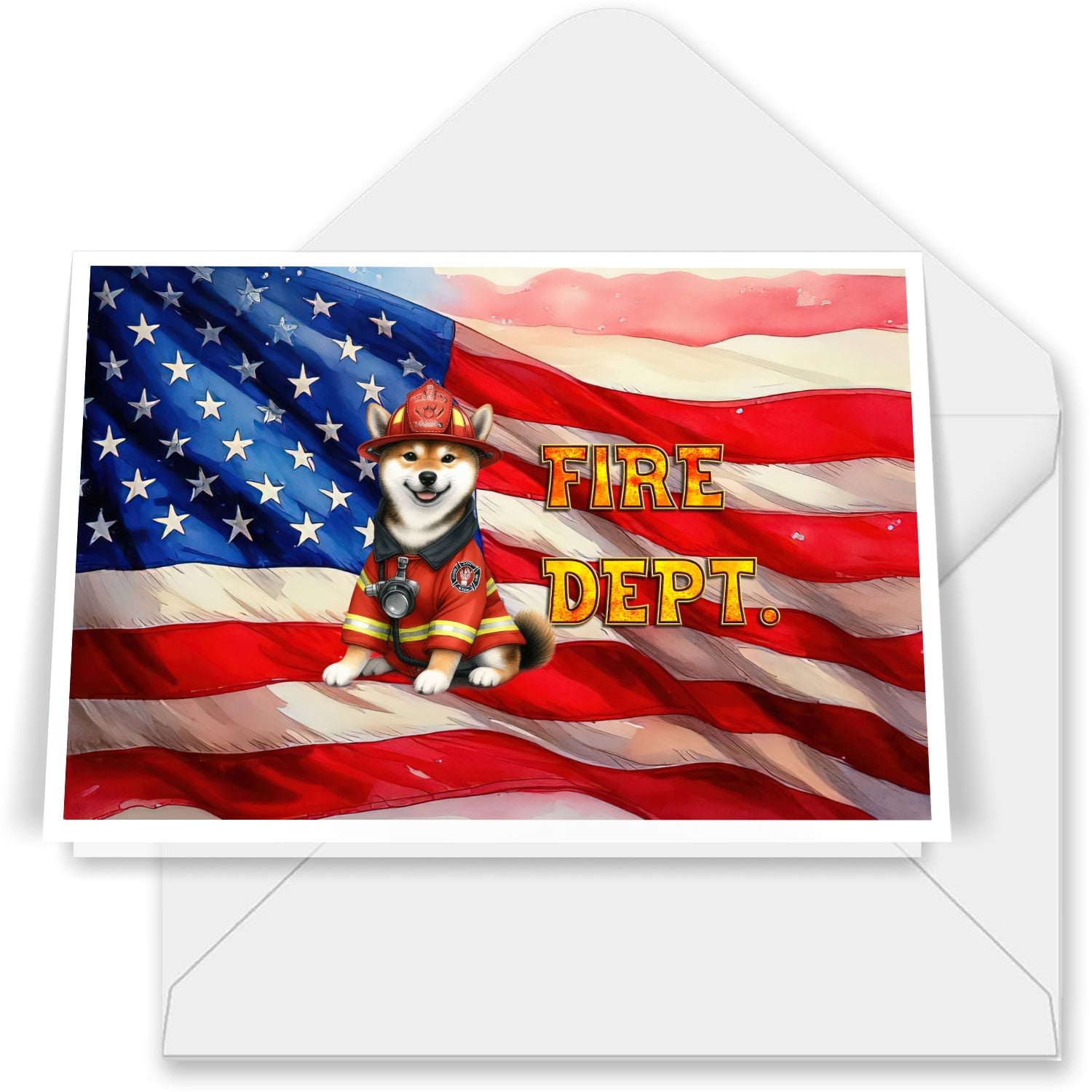 Firefighter Shiba Inu Hero Rescue Fire Dept Fireman USA Flag 7x5in ...