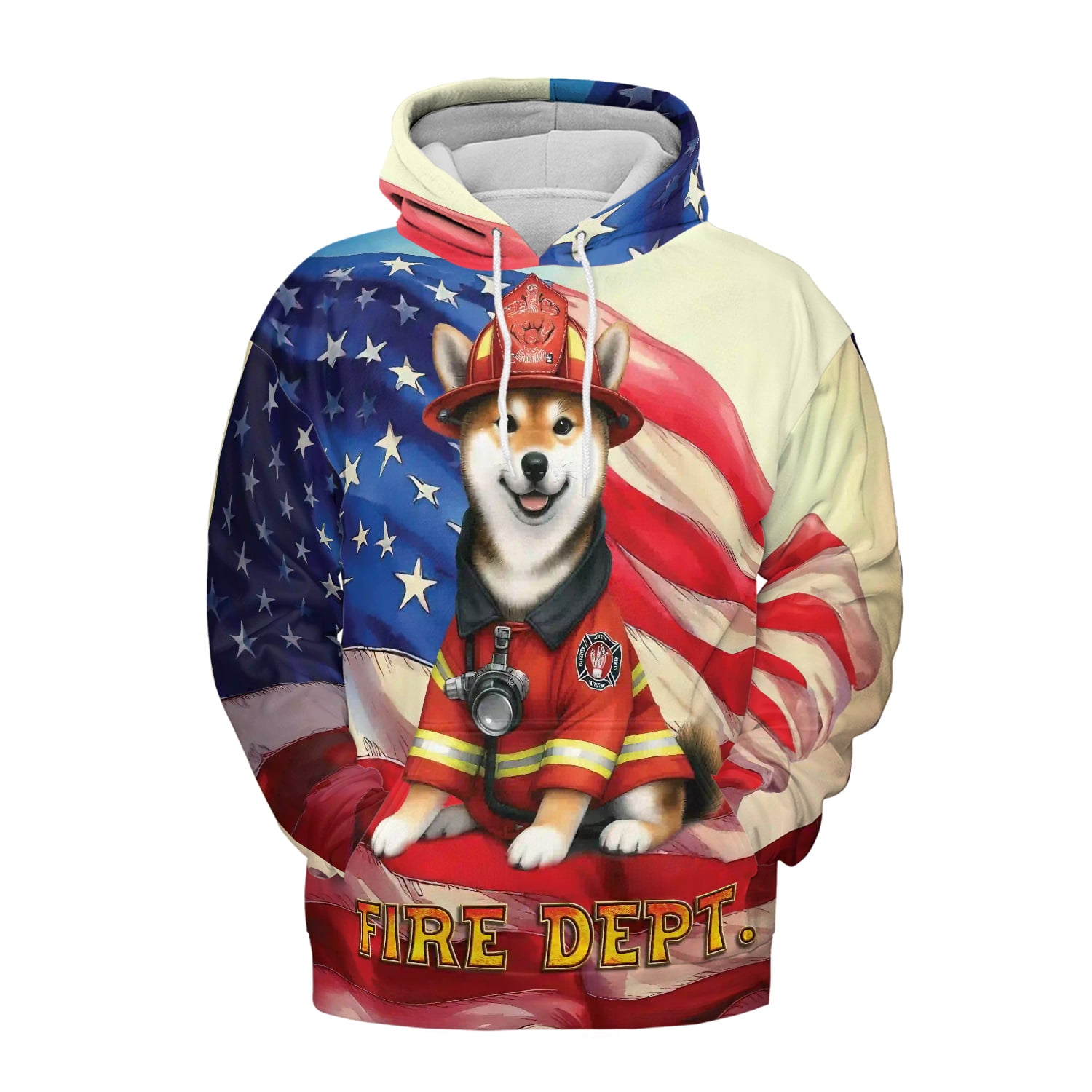 Firefighter Shiba Inu Hero Rescue Fire Dept Fireman USA Flag All Over ...