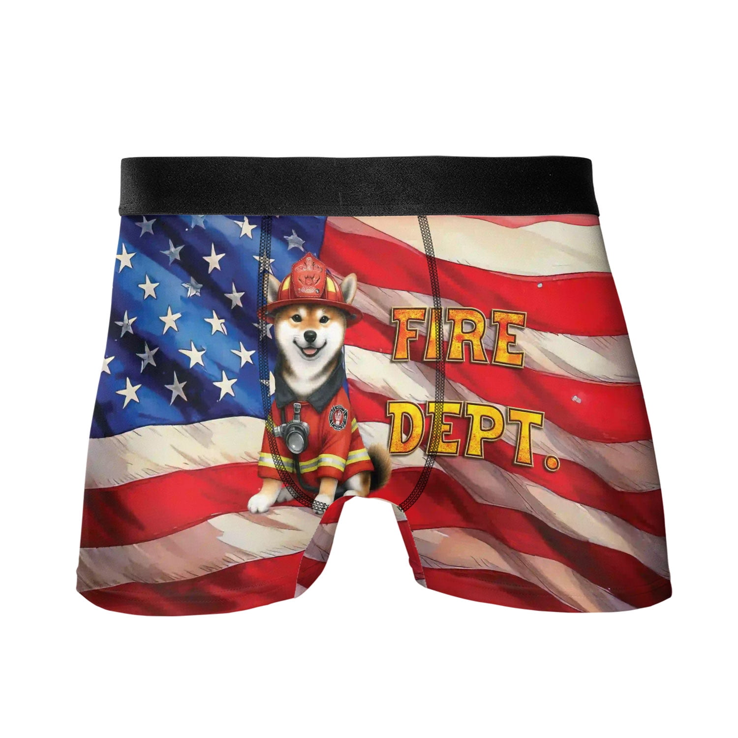 Firefighter Shiba Inu Hero Rescue Fire Dept Fireman USA Flag All Over Print Boxer Briefs ...