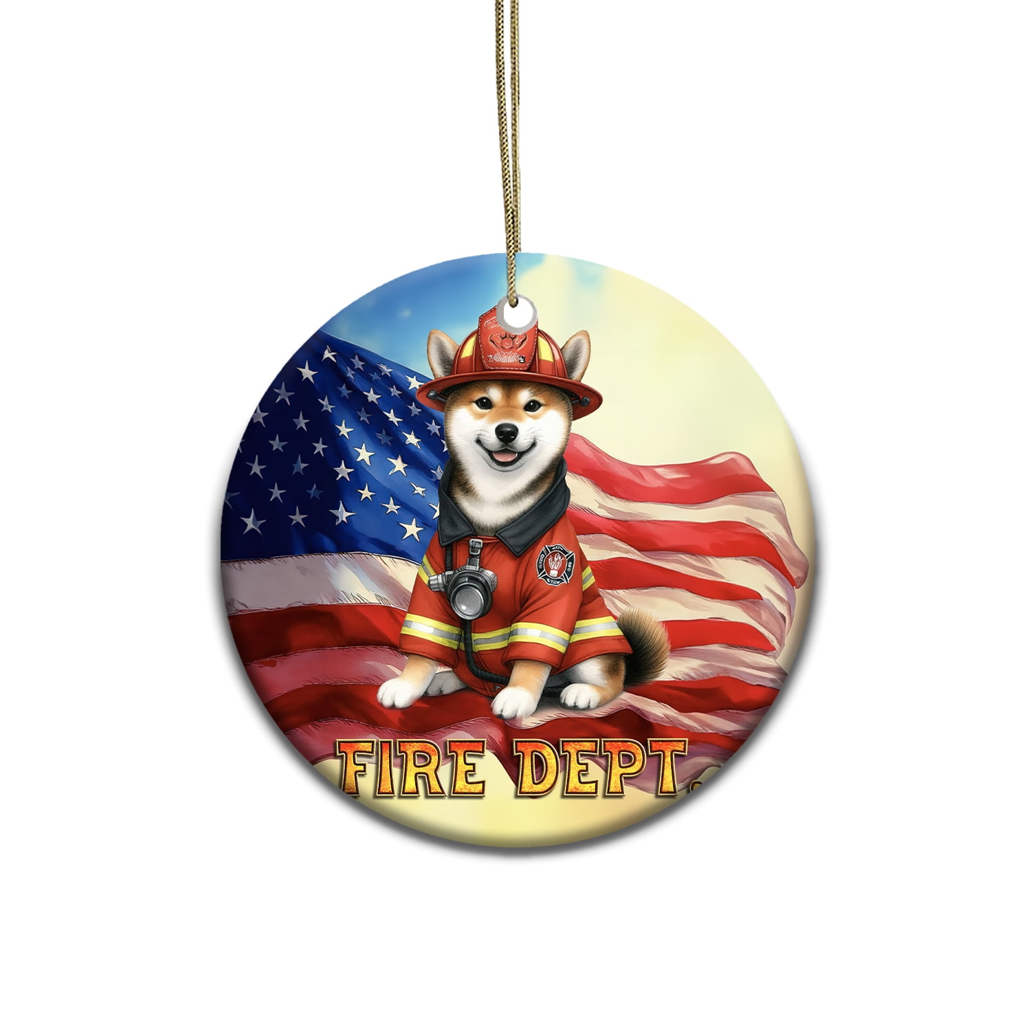 Firefighter Shiba Inu Hero Rescue Fire Dept Fireman USA Flag Ceramic ...
