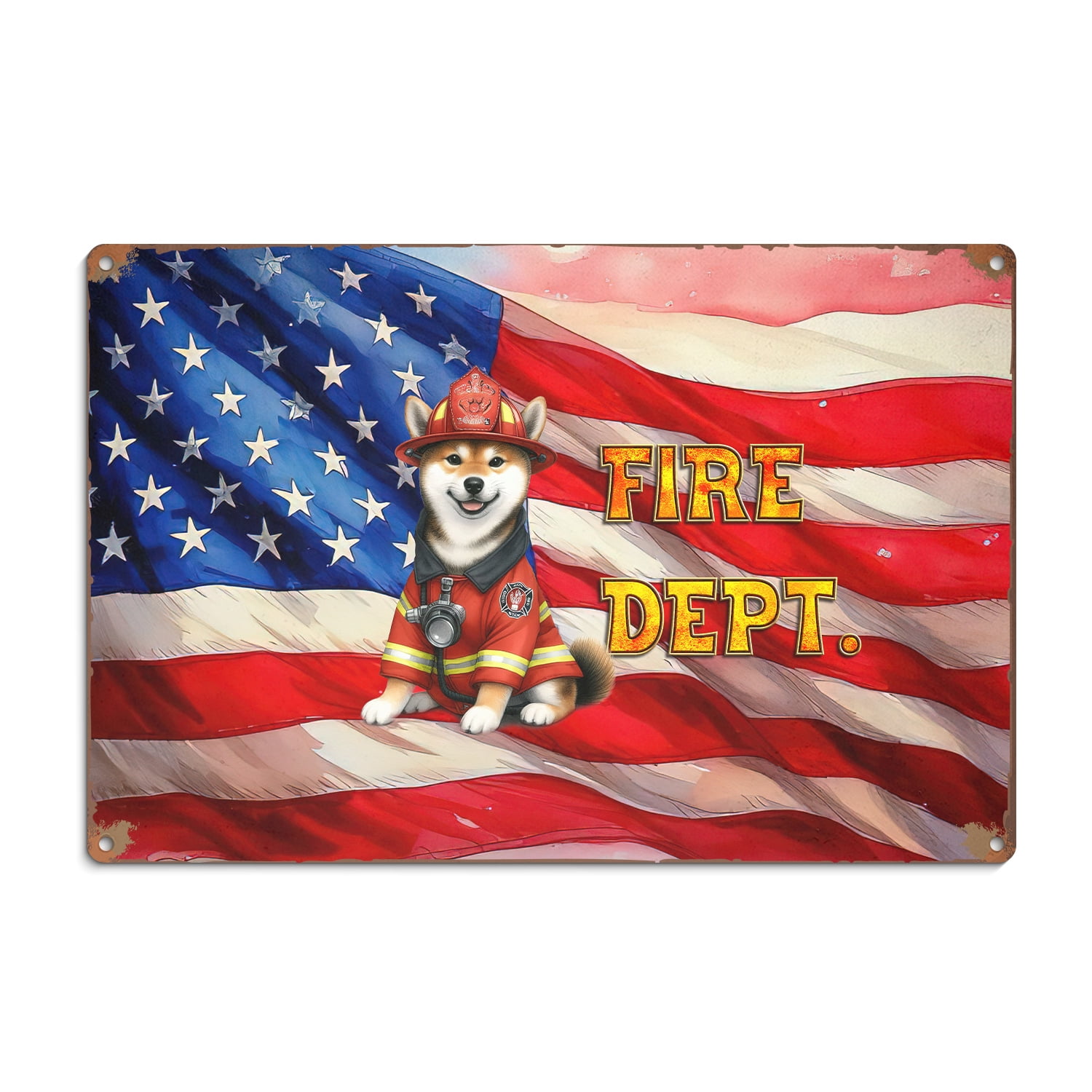 Firefighter Shiba Inu Hero Rescue Fire Dept Fireman USA Flag Horizontal ...