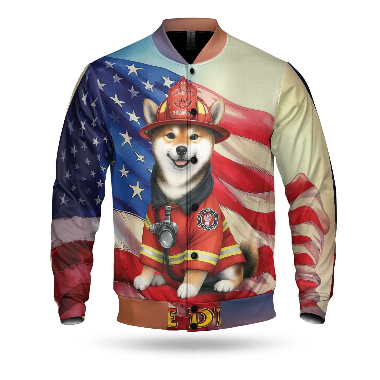 Firefighter Shiba Inu Hero Rescue Fire Dept Fireman USA Flag All Over ...
