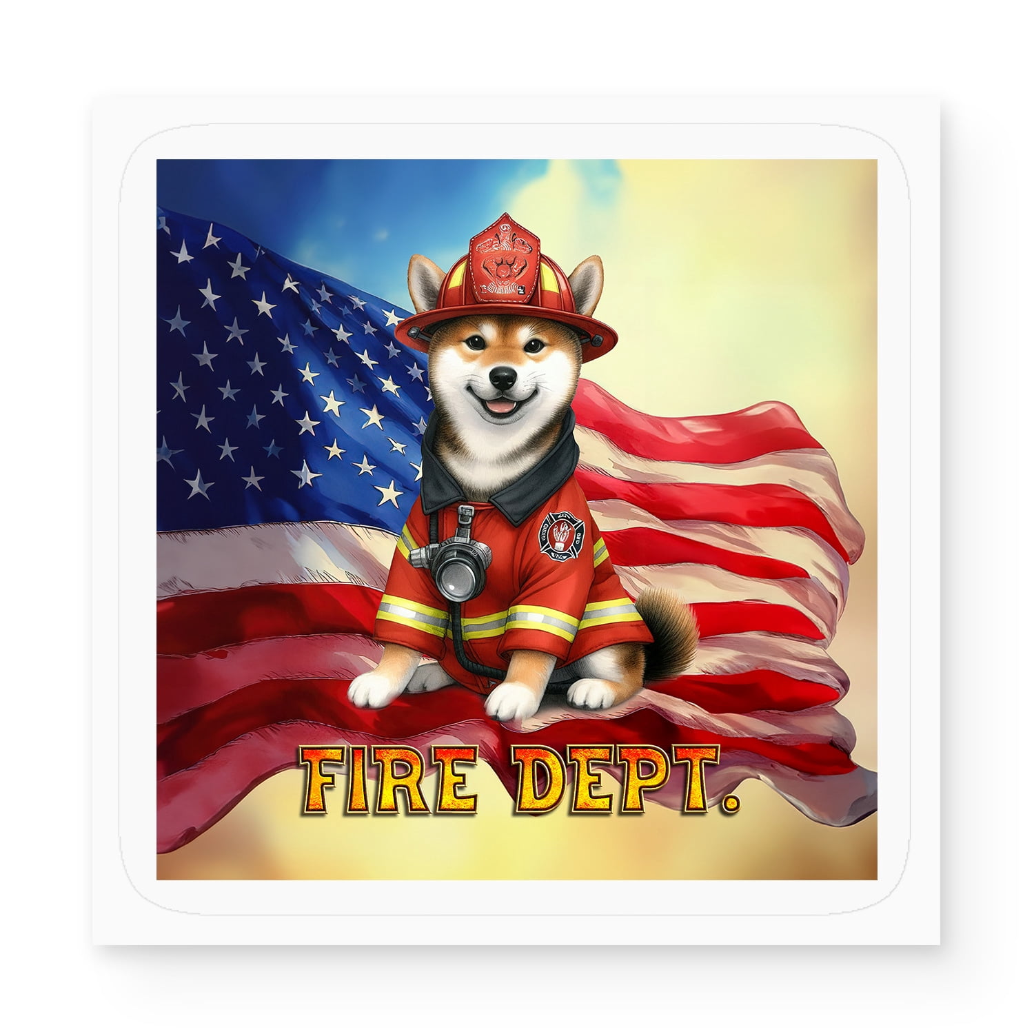 Firefighter Shiba Inu Hero Rescue Fire Dept Fireman USA Flag Vinyl ...