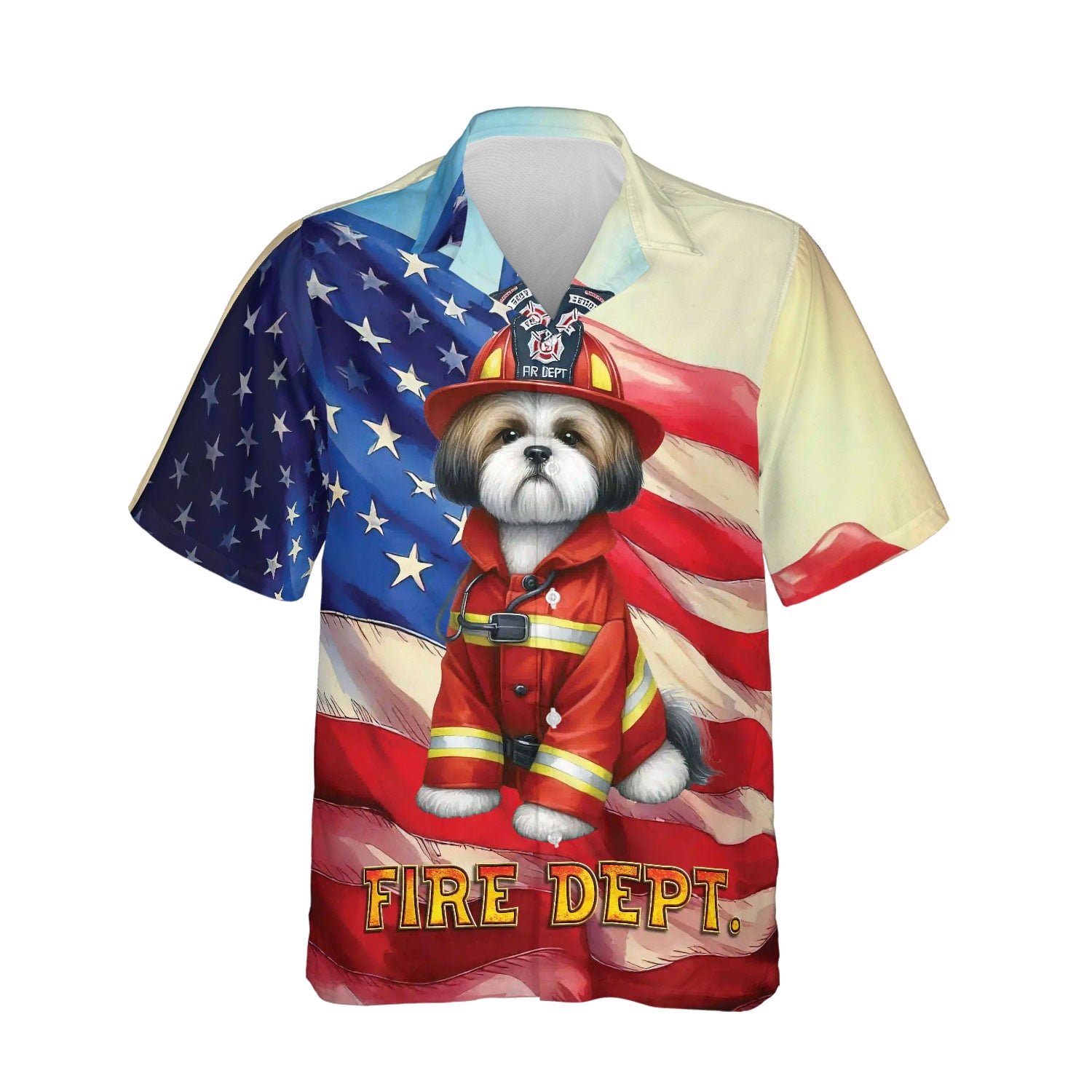 Firefighter Shih Tzu Hero Rescue Fire Dept Fireman USA Flag Hawaiian ...