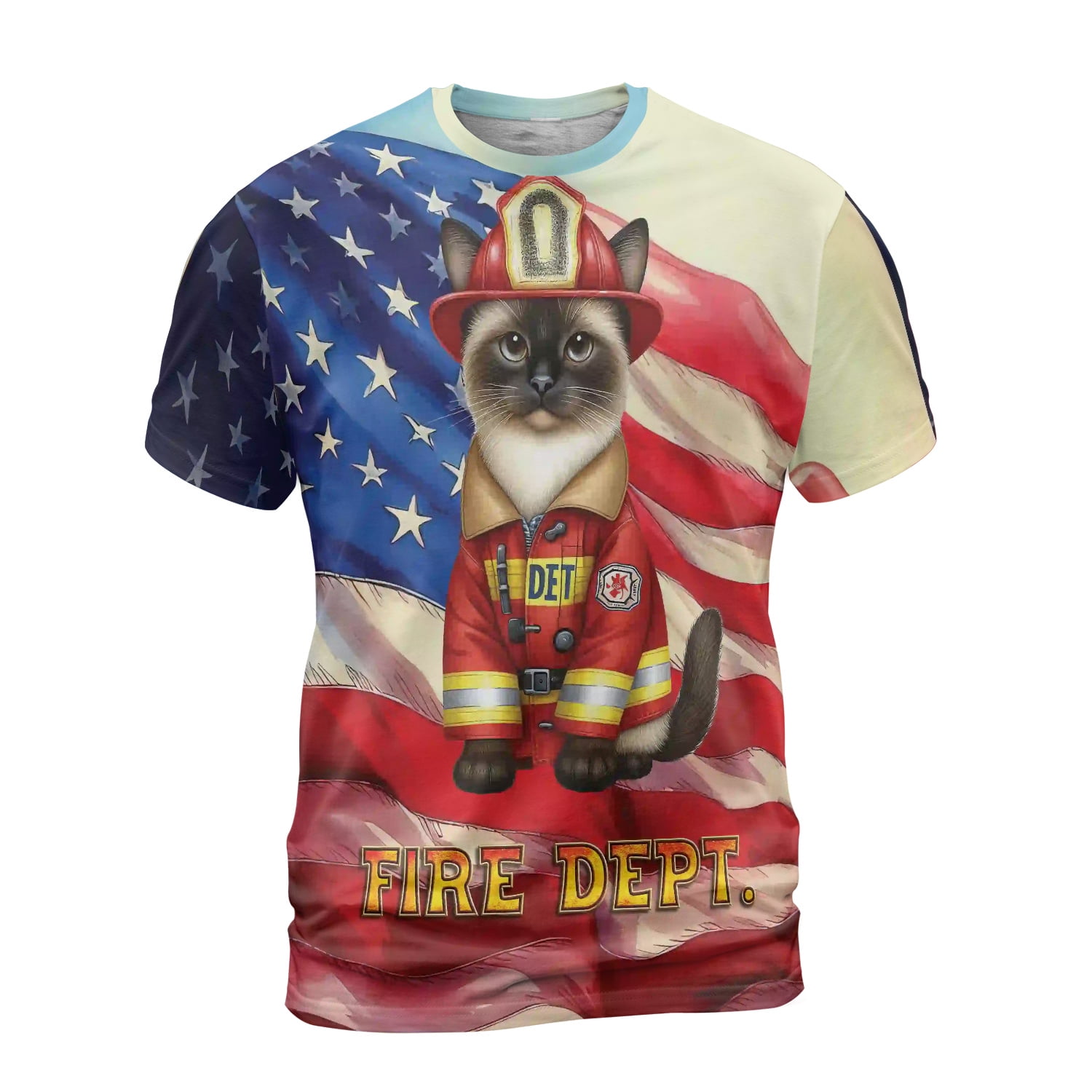Firefighter Siamese Hero Rescue Fire Dept Fireman USA Flag All Over ...