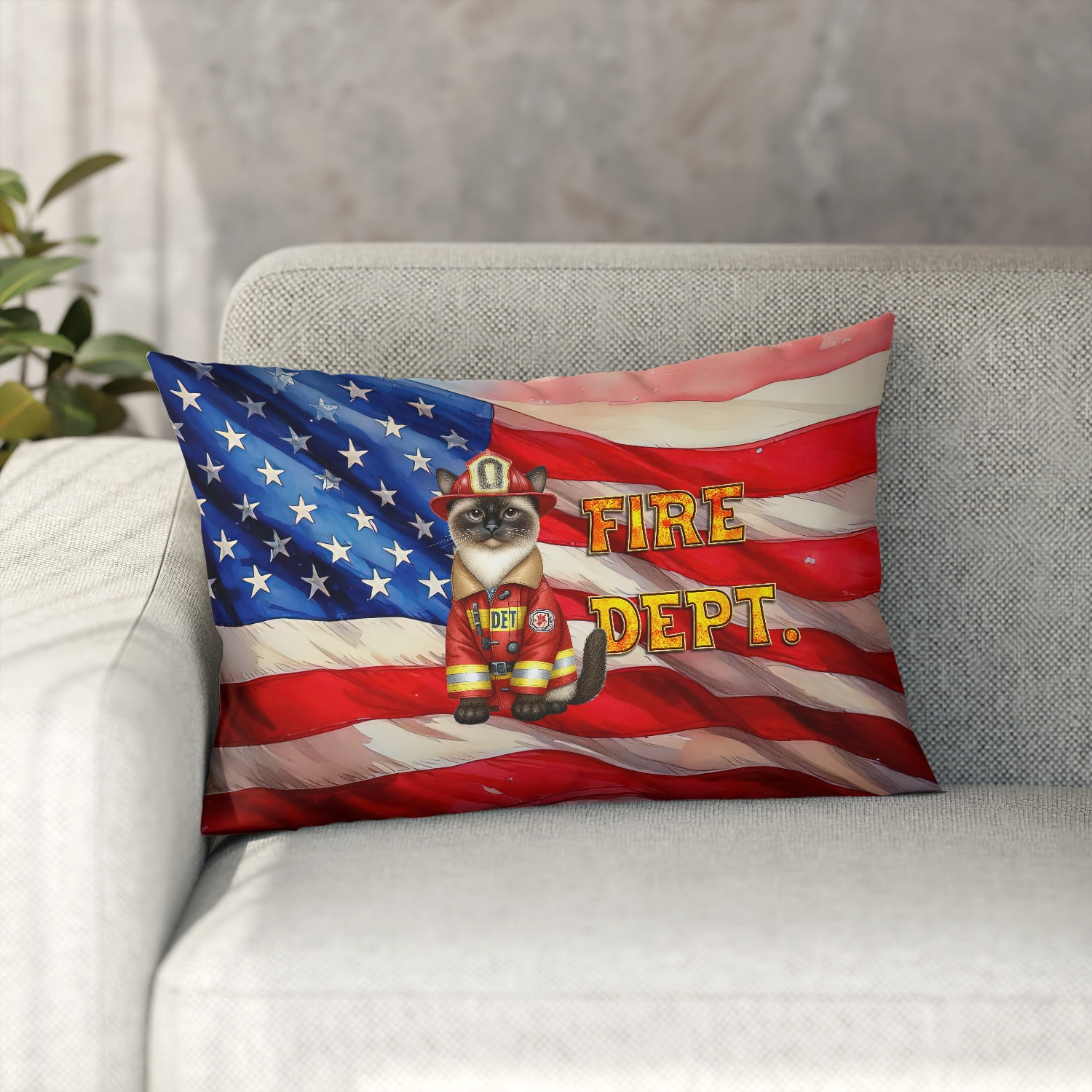 Firefighter Siamese Hero Rescue Fire Dept Fireman USA Flag Pillowcase ...