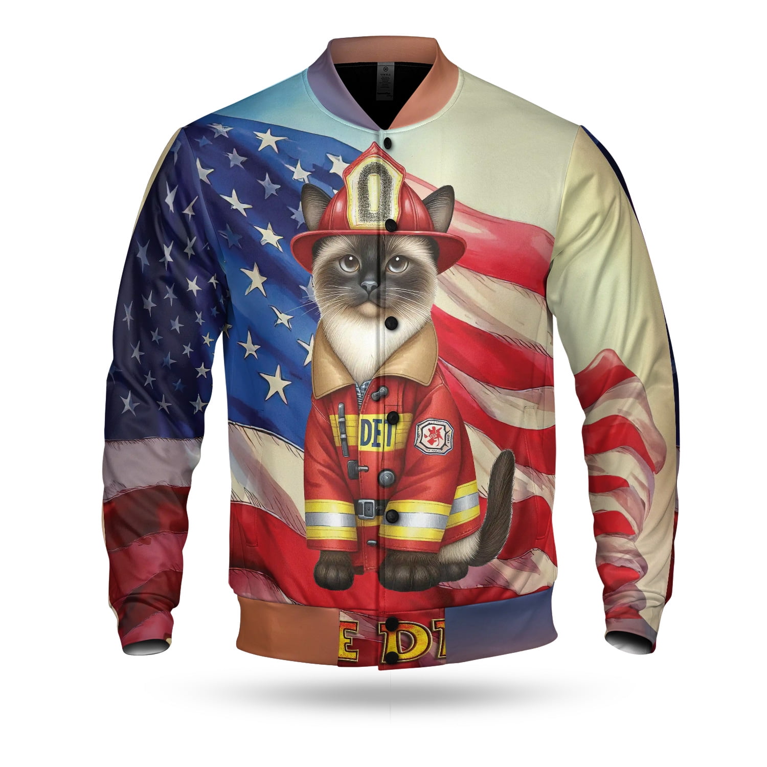 Firefighter Siamese Hero Rescue Fire Dept Fireman USA Flag All Over ...