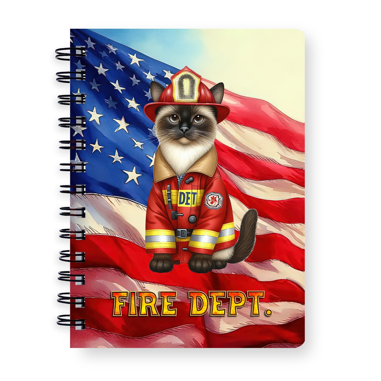 Firefighter Siamese Hero Rescue Fire Dept Fireman USA Flag Spiral Bound ...