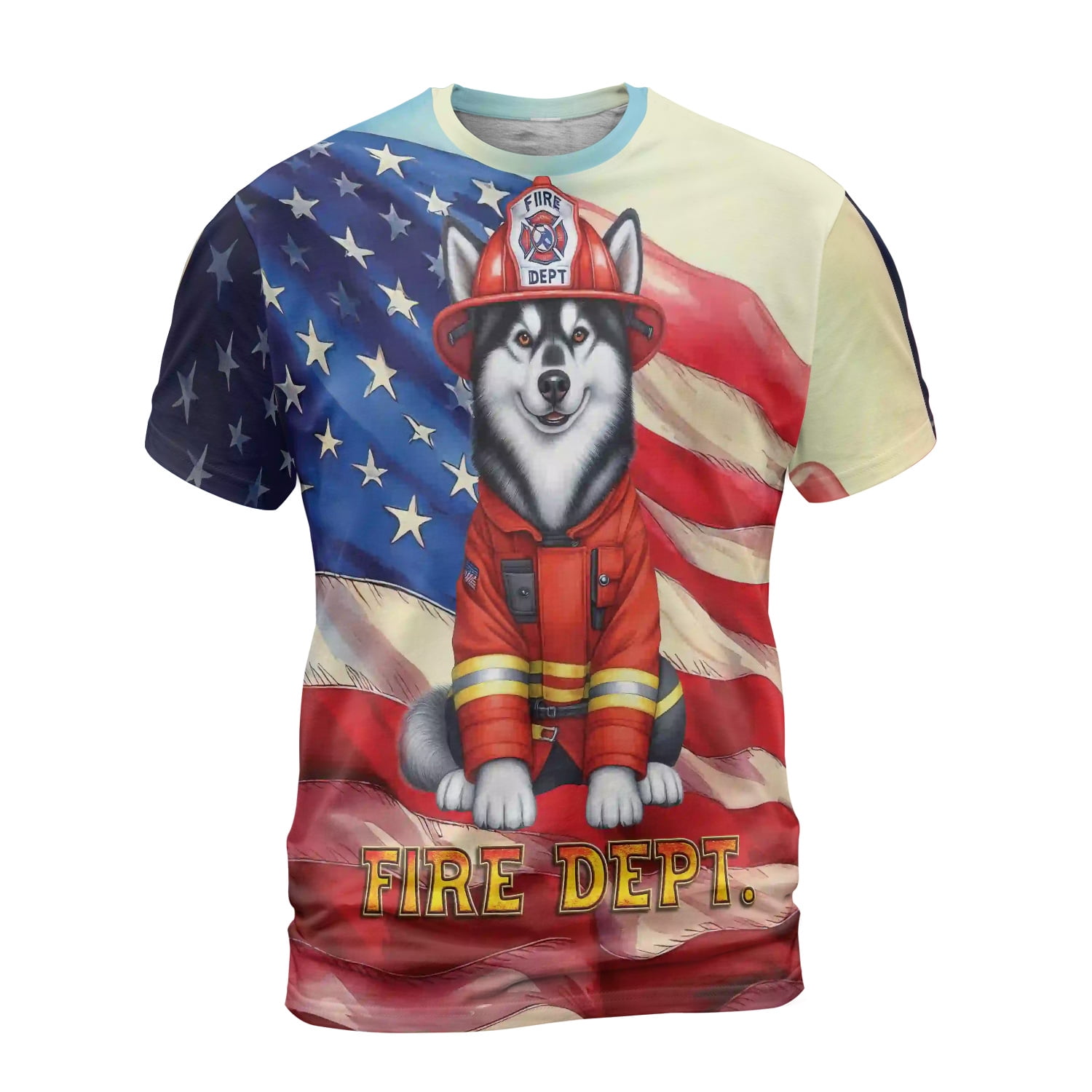 Firefighter Siberian Husky Hero Rescue Fire Dept Fireman USA Flag All ...