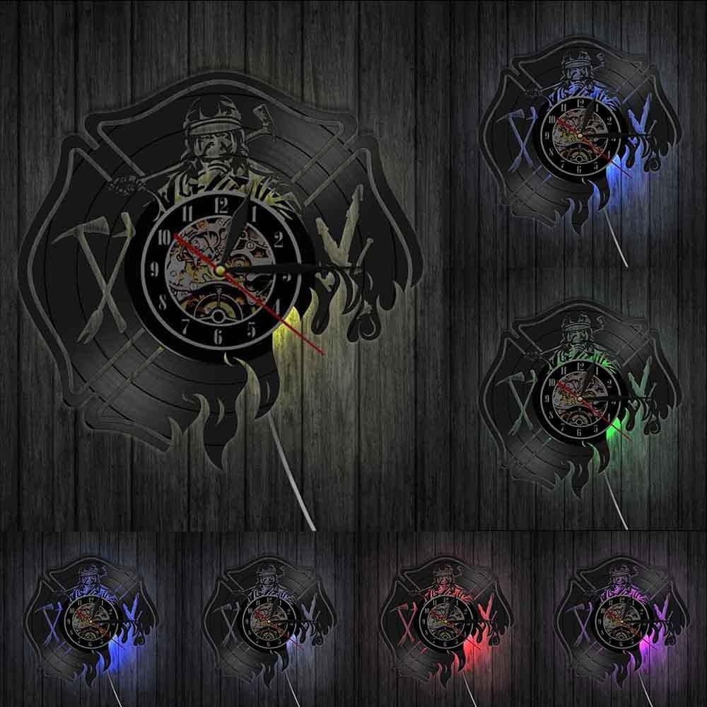 Firefighter Silent Quartz Wall Watch Vintage Vinyl Record Wall Clock ...