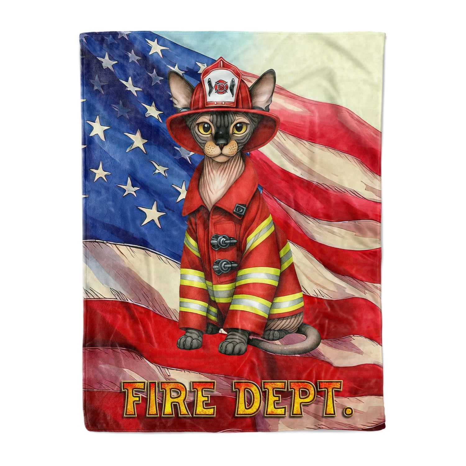 Firefighter Sphynx Hero Rescue Fire Dept Fireman USA Flag Cozy Fleece ...
