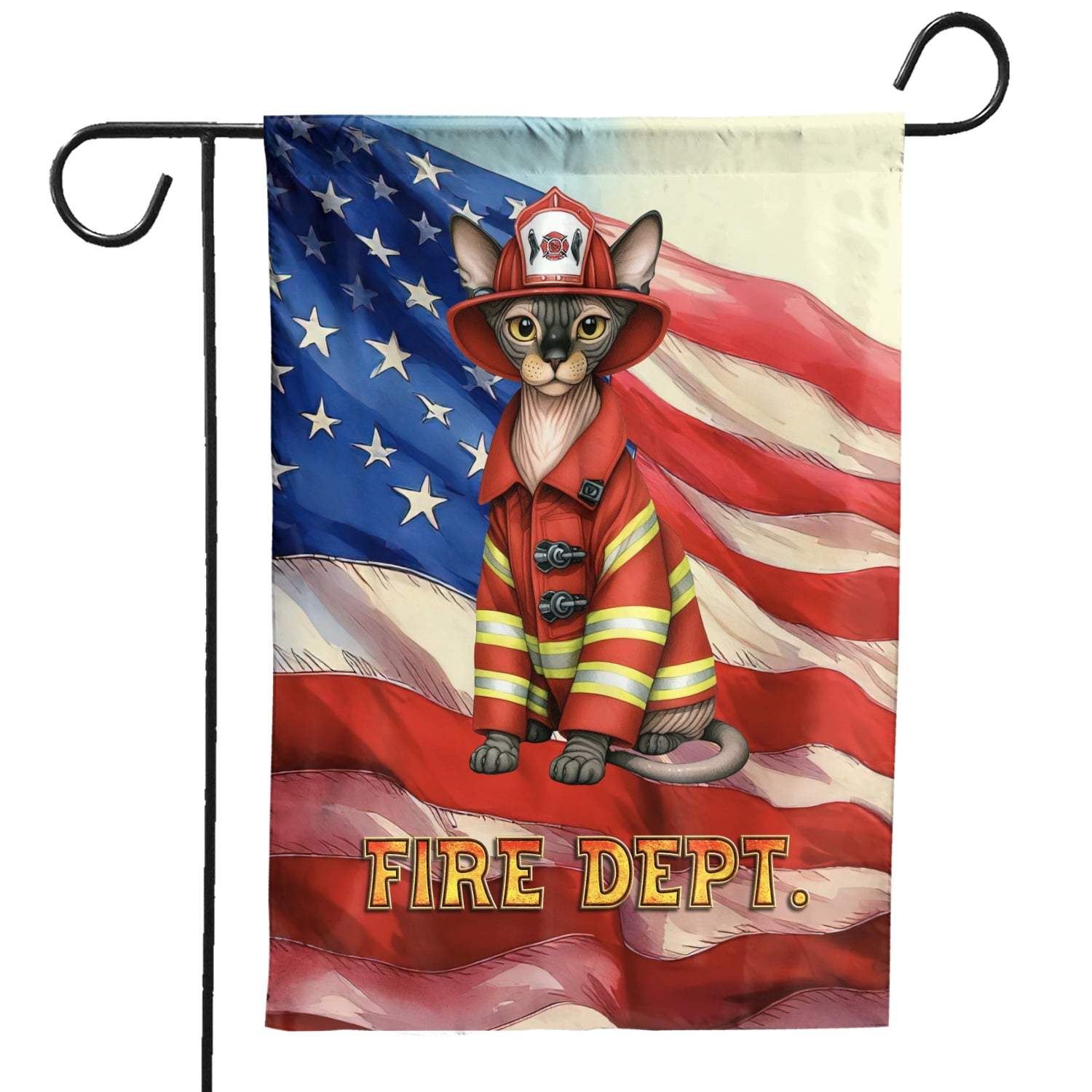Firefighter Sphynx Hero Rescue Fire Dept Fireman USA Flag Garden Flag ...