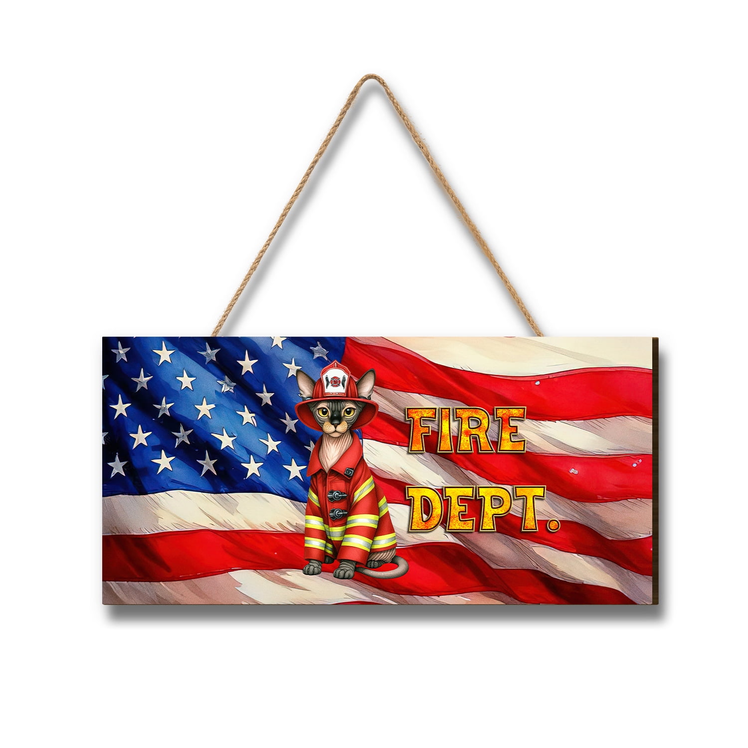 Firefighter Sphynx Hero Rescue Fire Dept Fireman USA Flag Landscape ...
