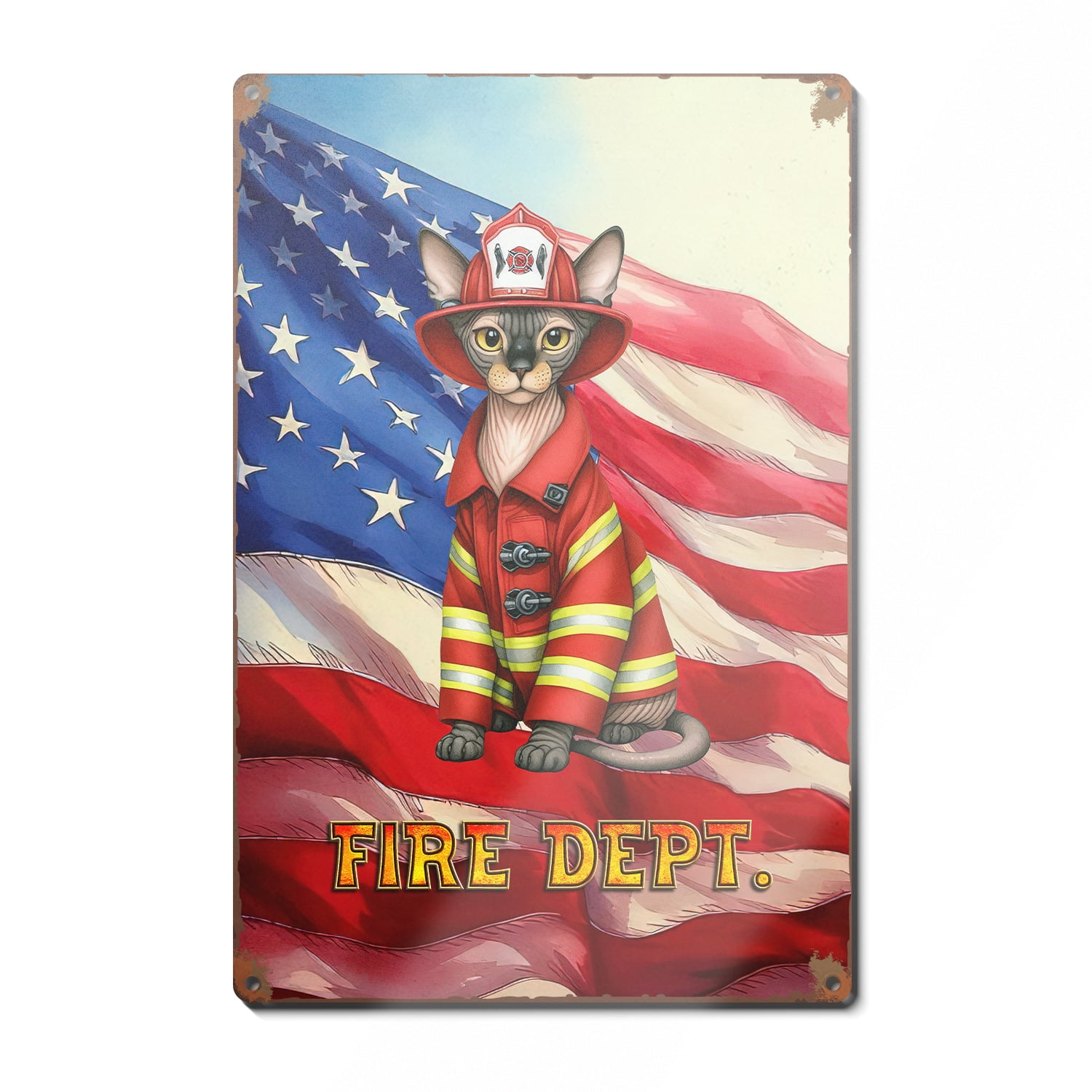 Firefighter Sphynx Hero Rescue Fire Dept Fireman USA Flag Vertical ...