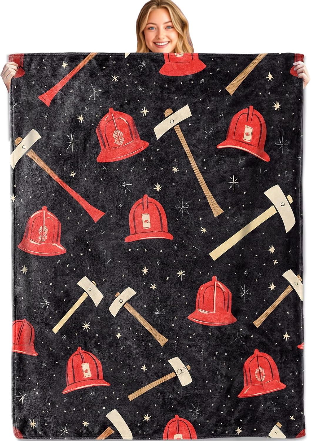 Firefighter Throw Blanket,50x60 in,Soft,Lightweight Flannel,Red Helmet ...