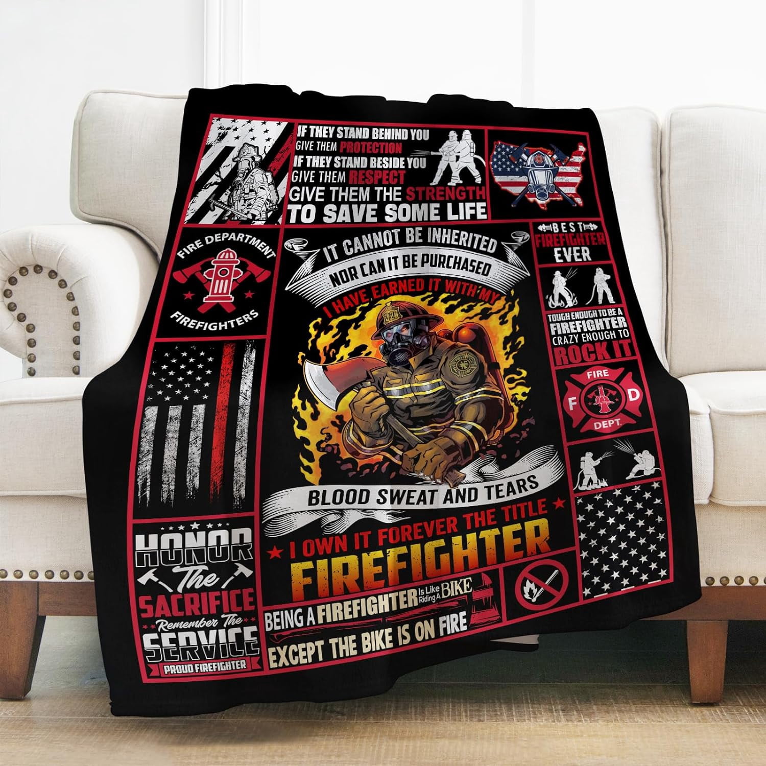 Firefighter Throw Blanket Gifts for Men Husbands Boys, America Flag ...