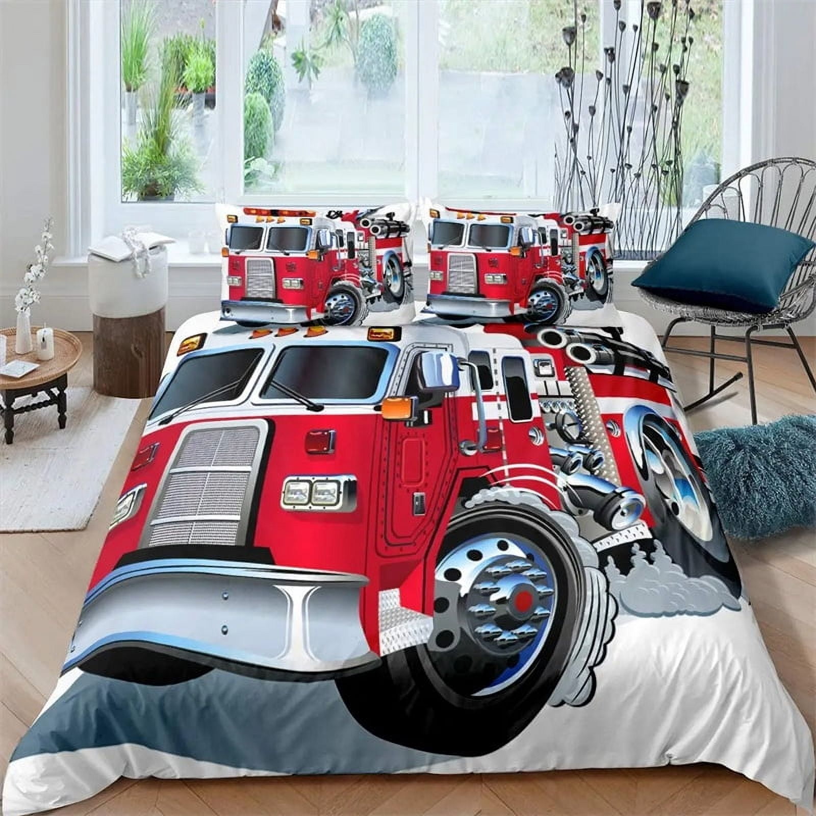 Firefighter Truck Red Firemen Car Bedding Sets exquisite bed supplies ...