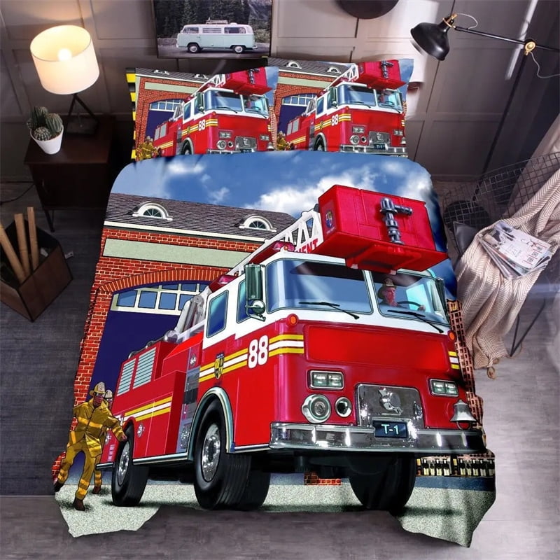 Firefighter Truck Red Firemen Car Bedding Sets exquisite bed supplies ...