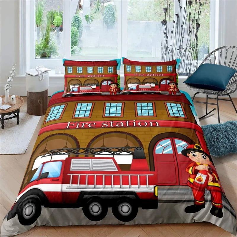 Firefighter Truck Red Firemen Car Bedding Sets exquisite bed supplies ...
