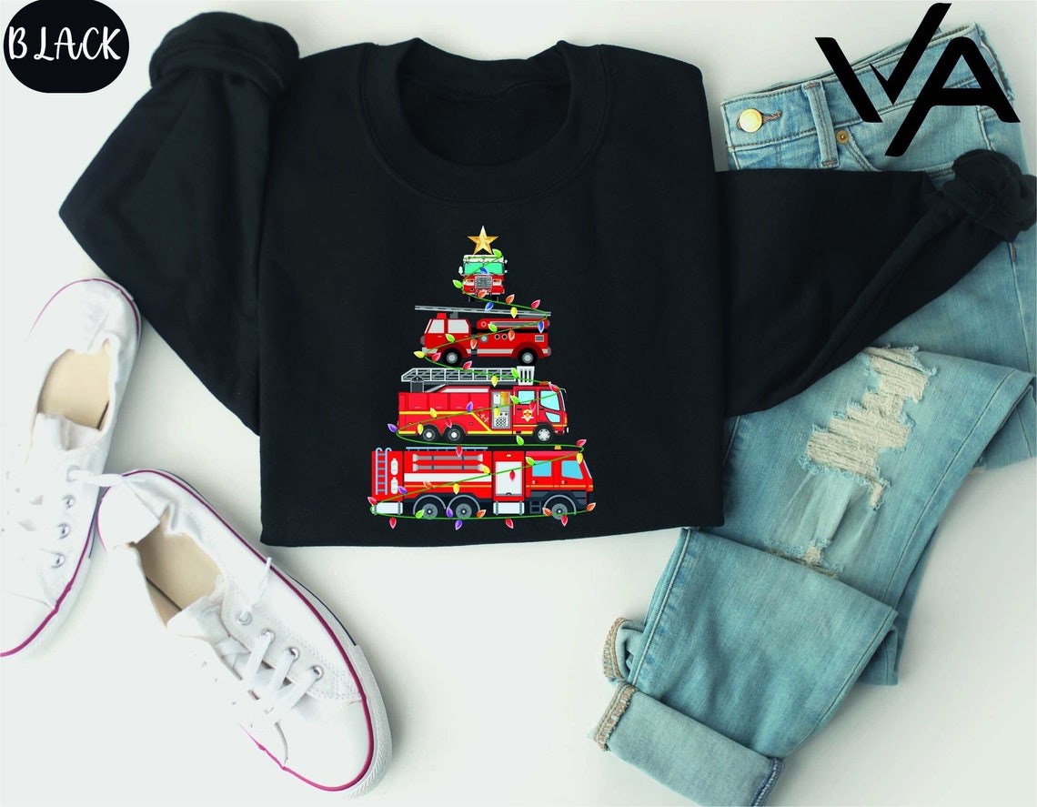 Firefighter Truck Winter Occasion Tree Sweatshirt, Fireman Shirt ...