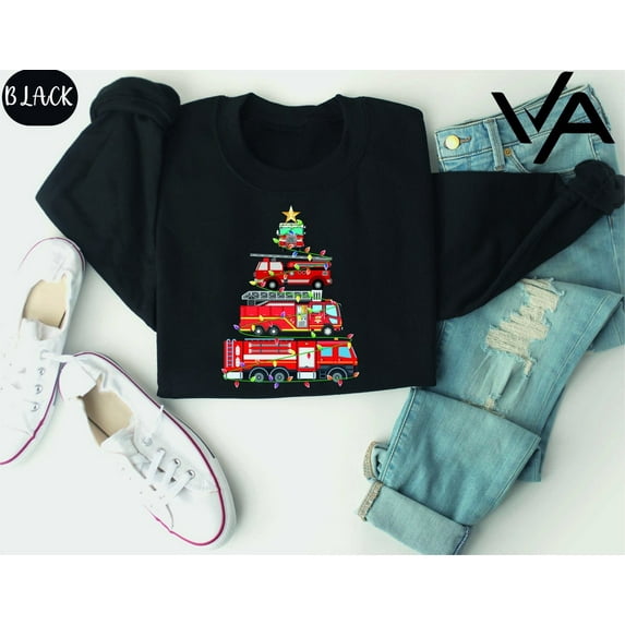 Firefighter Truck Winter Occasion Tree Sweatshirt, Fireman Shirt ...