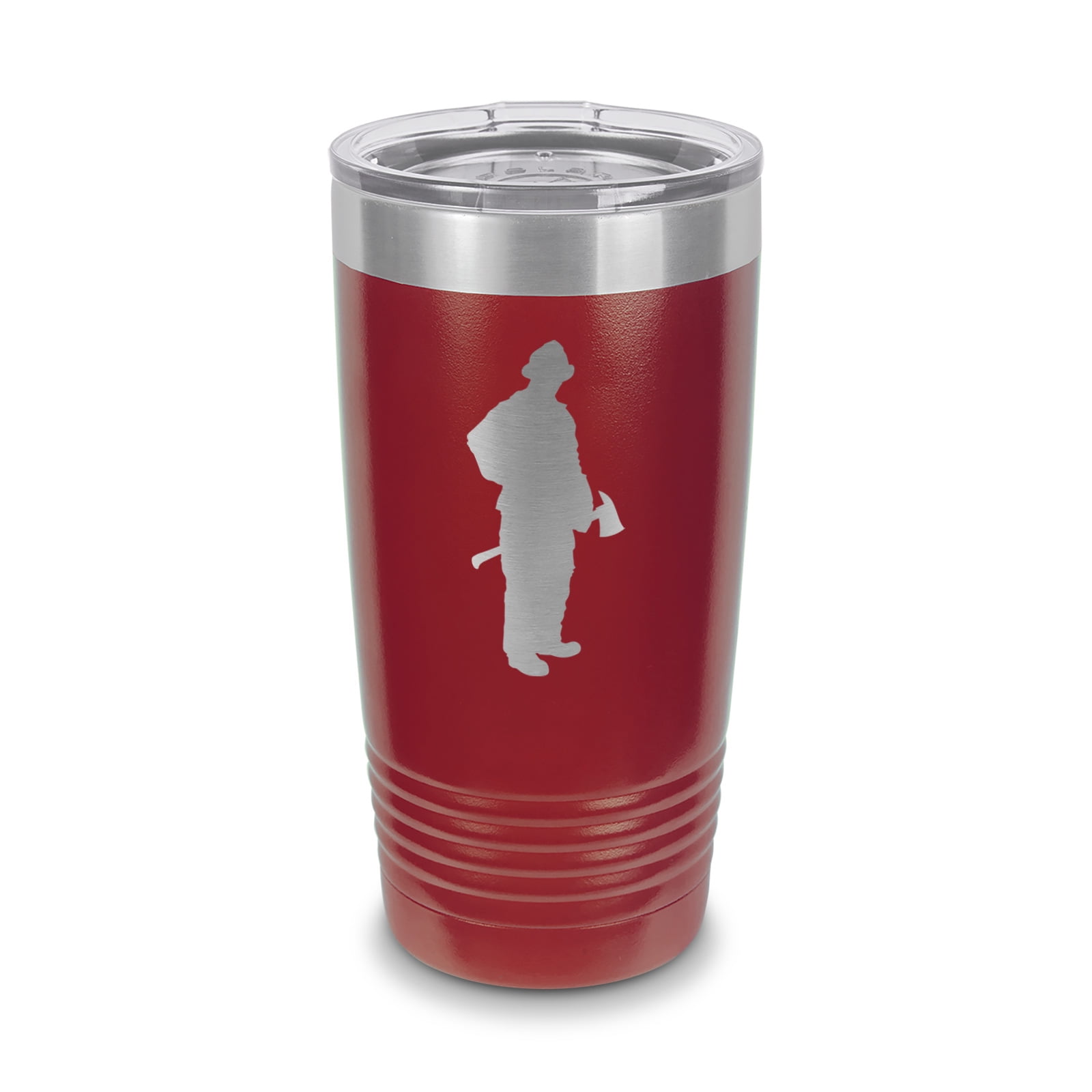 Firefighter Tumbler 20 oz - Laser Engraved w/ Clear Lid - Stainless ...