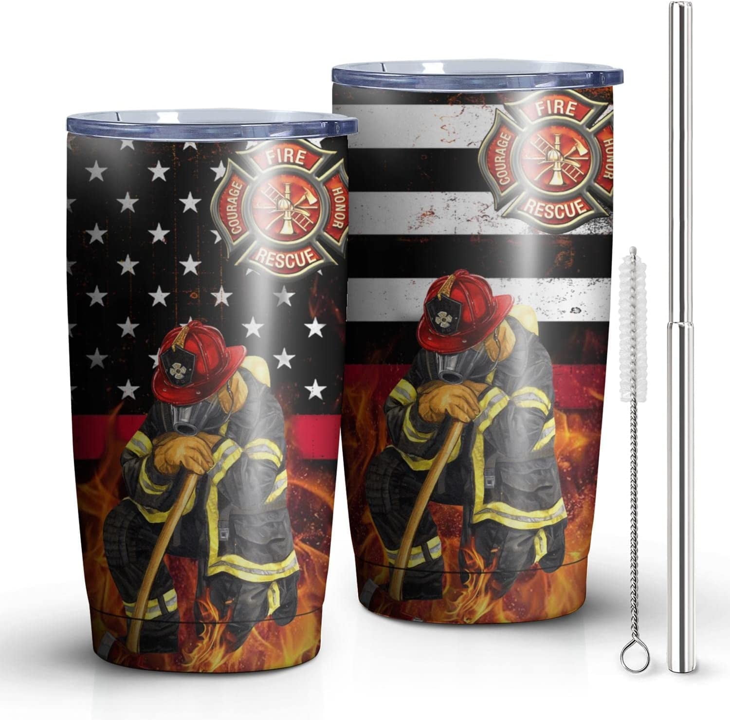 Firefighter Tumbler Firefighter Gifts for Men 20oz with Lid and Straw ...