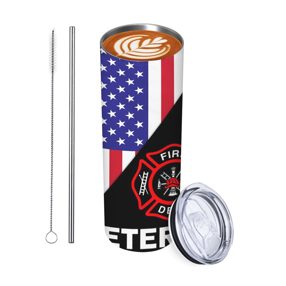 Firefighter Veteran American Flag Us 20oz Coffee Mug Cup,Stainless ...