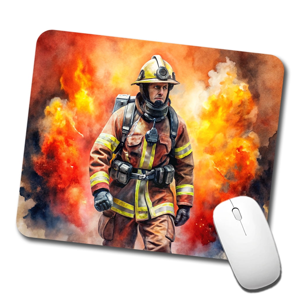 Firefighter Walking Out of Flames Watercolor Mouse Pad Low Profile ...