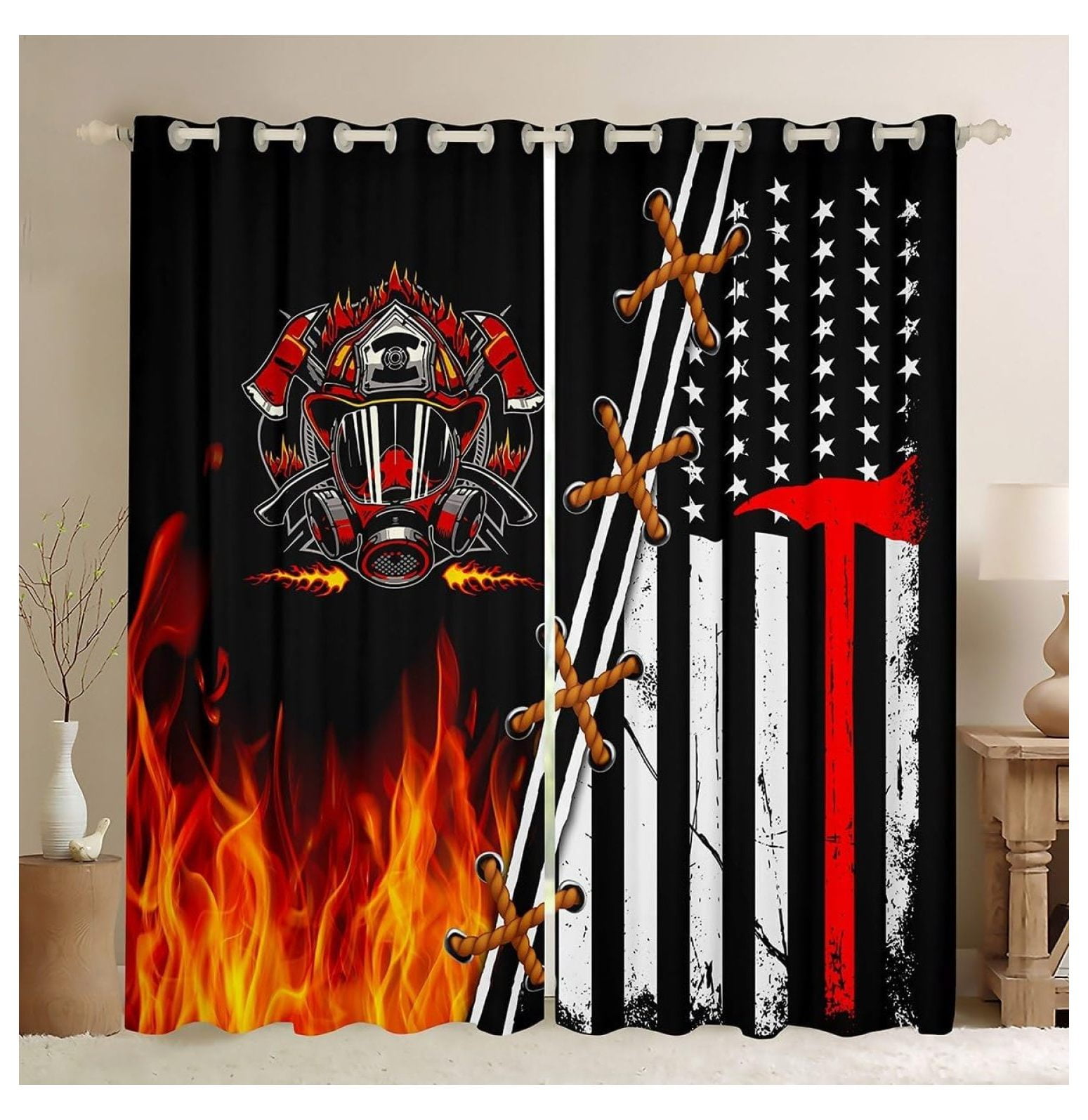 Firefighter Window Curtains Teens Adult Women,American Flag Curtains ...