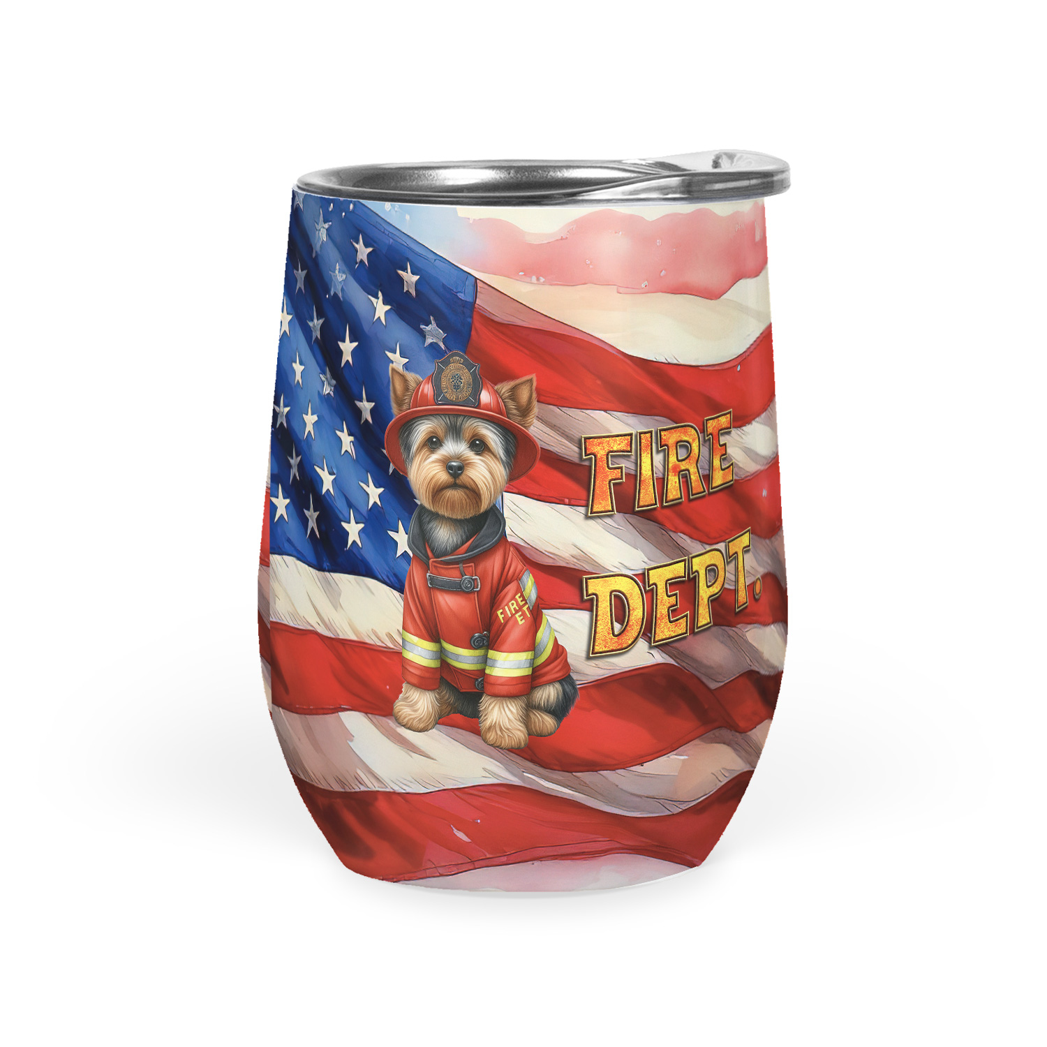 Firefighter Yorkshire Terrier Hero Rescue Fire Dept Fireman USA Flag ...