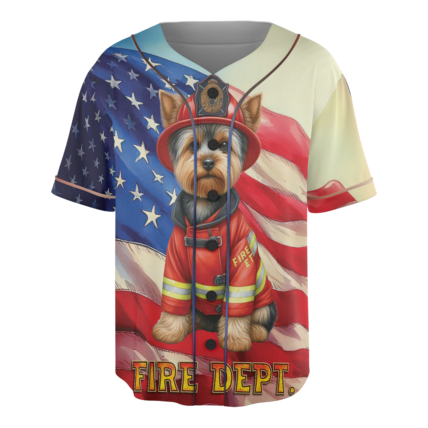 Firefighter Yorkshire Terrier Hero Rescue Fire Dept Fireman USA Flag ...
